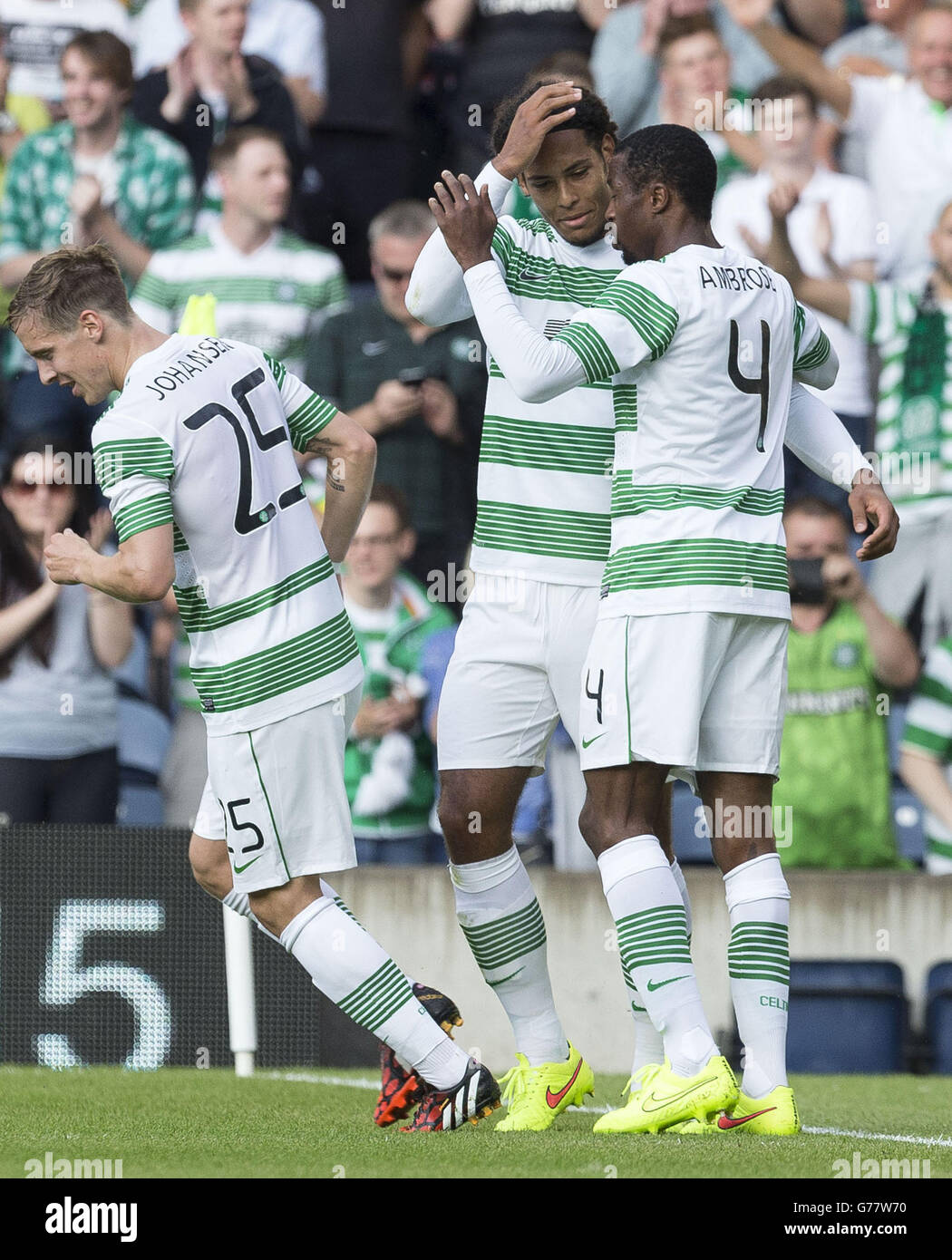 Celtic's Virgil van Dijk (centre) celebrates scoring his second goal ...