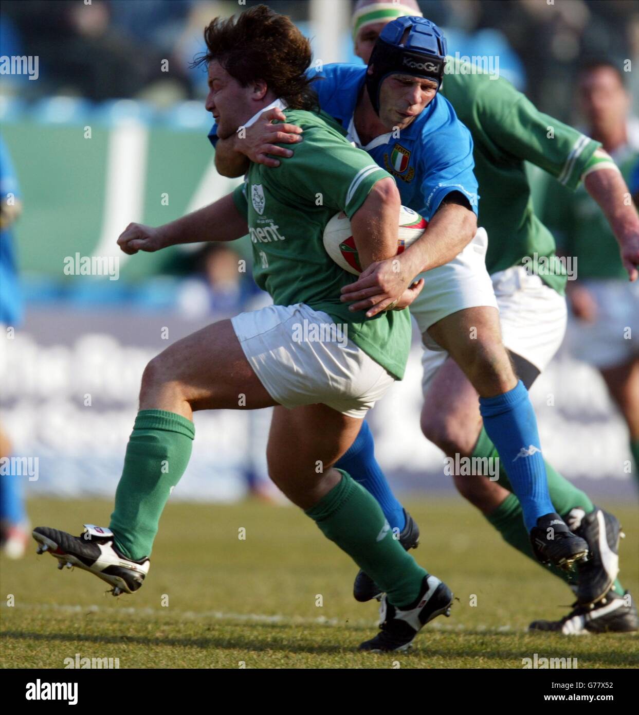 Italy's Alessandro Troncon tackles Ireland's Shane Byrne (left) during ...