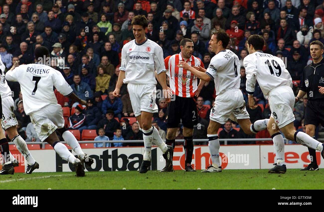 Middlesbrough' s Chris Riggott celebrates his second goal against ...