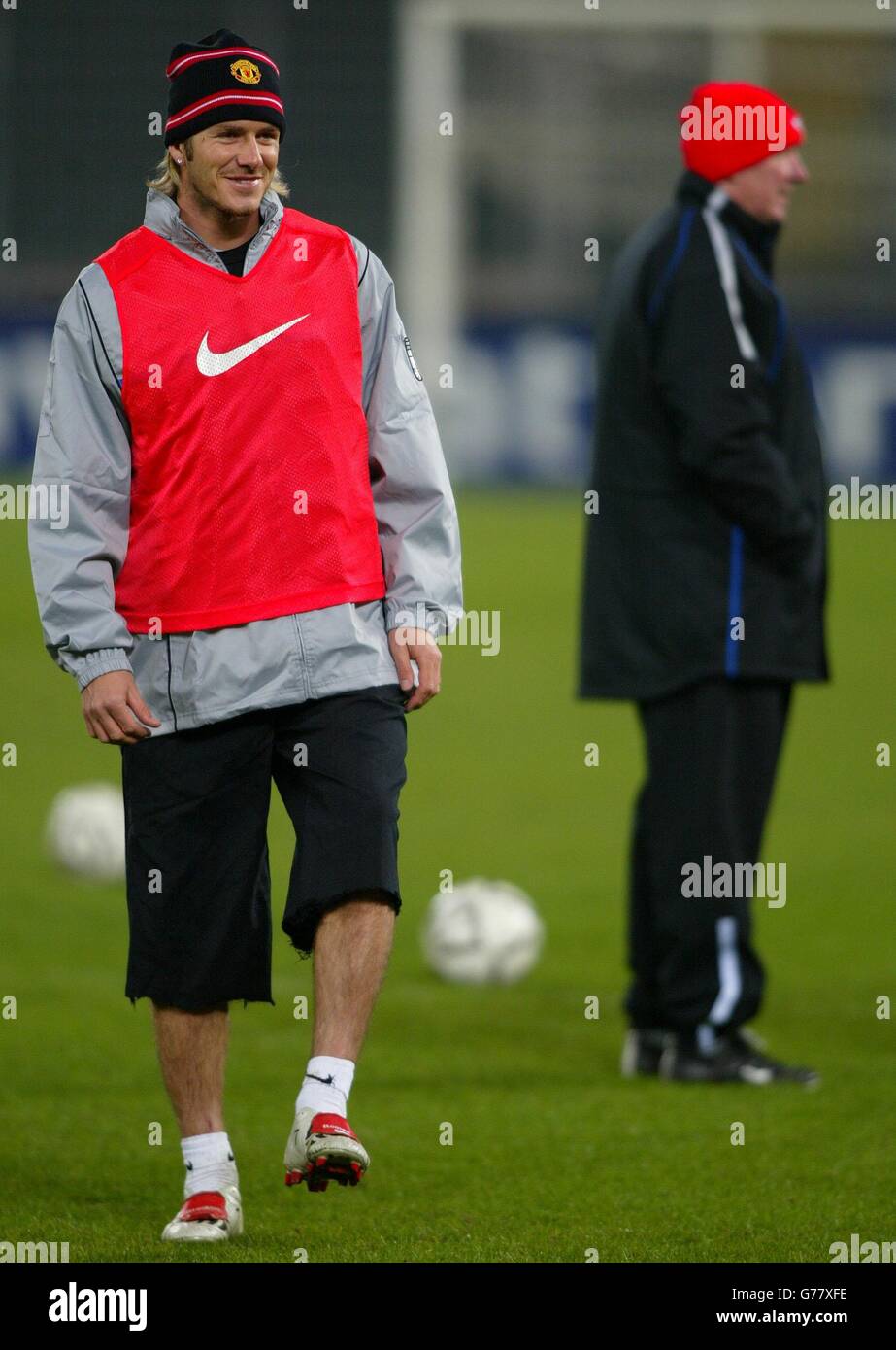 Manchester United's David Beckham (left), with manager Sir Alex ...