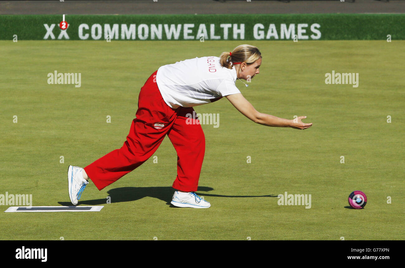 England's Ellen Falkner competes in the Woman's Fours against Norfolk ...