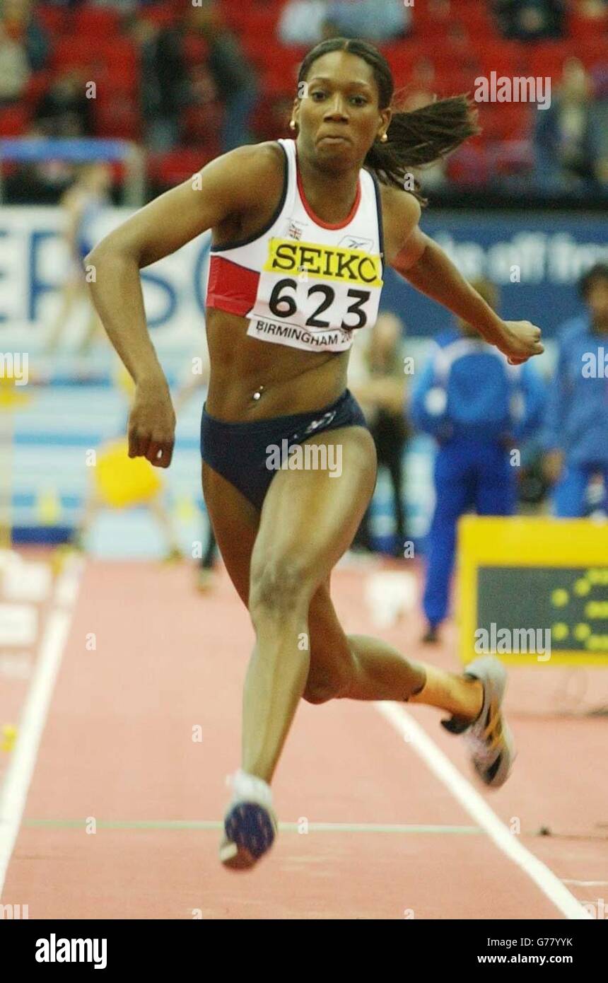 Great Britain's Ashia Hansen competes in the triple jump qualification ...