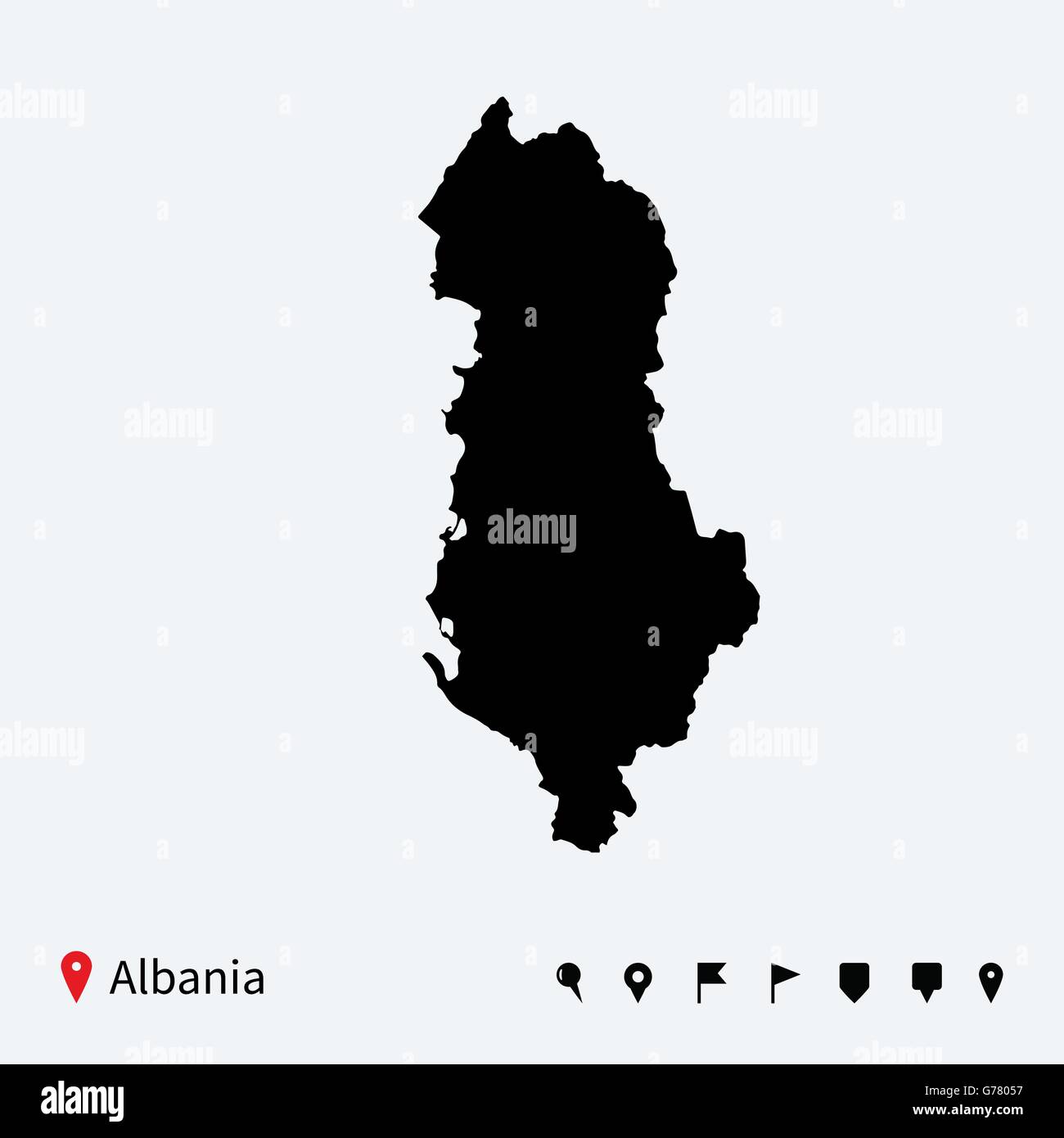 High detailed vector map of Albania with navigation pins Stock Vector ...