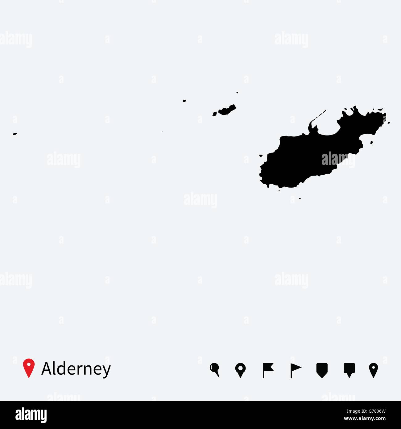 High detailed vector map of Alderney with navigation pins Stock Vector ...