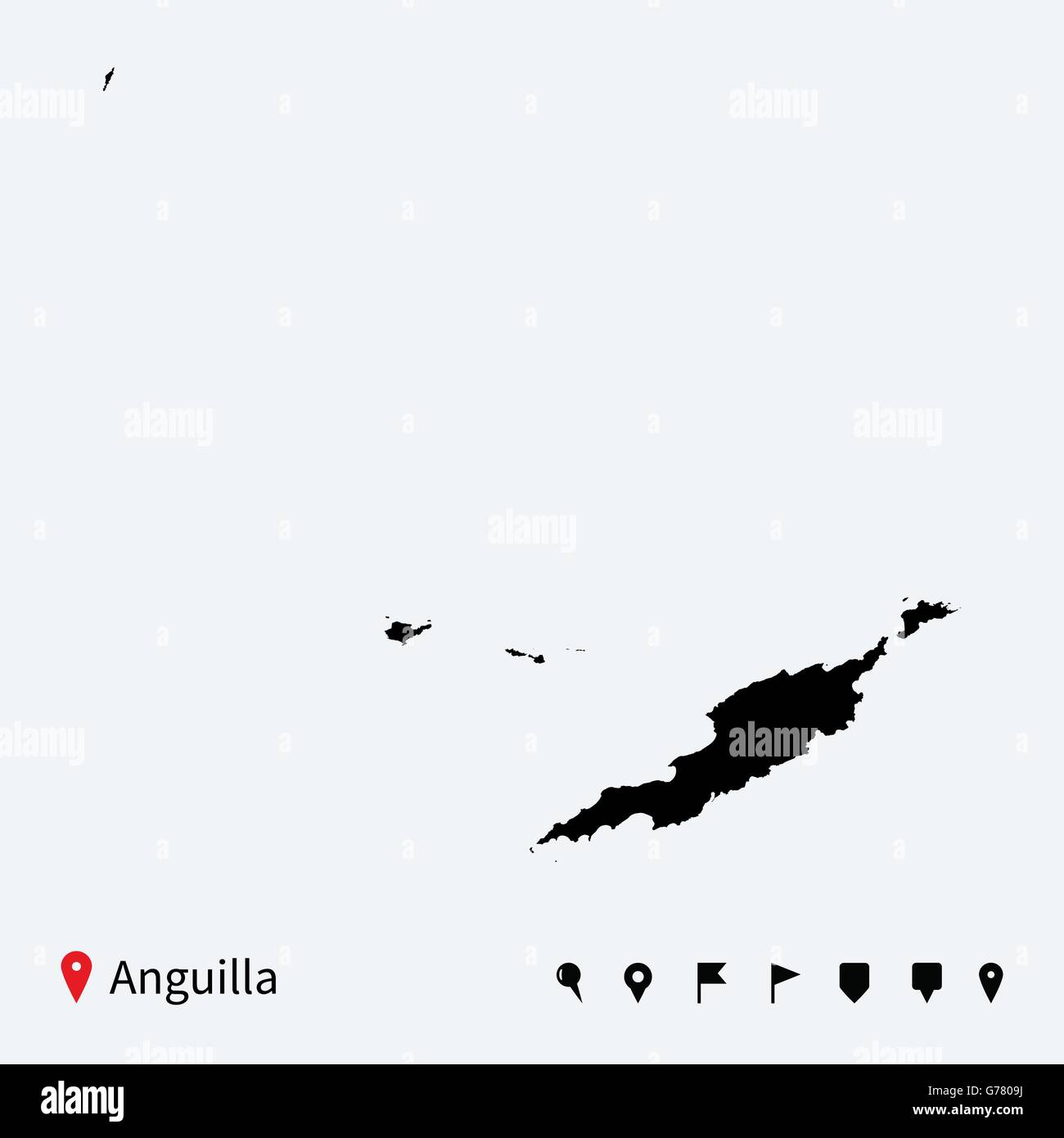 High detailed vector map of Anguilla with navigation pins Stock Vector ...