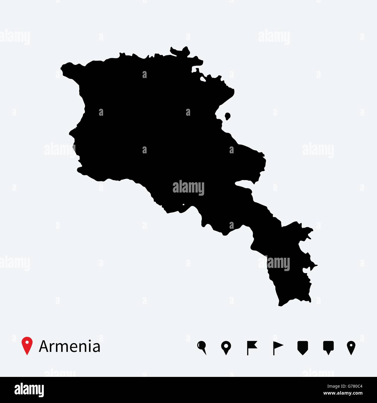 High detailed vector map of Armenia with navigation pins Stock Vector ...