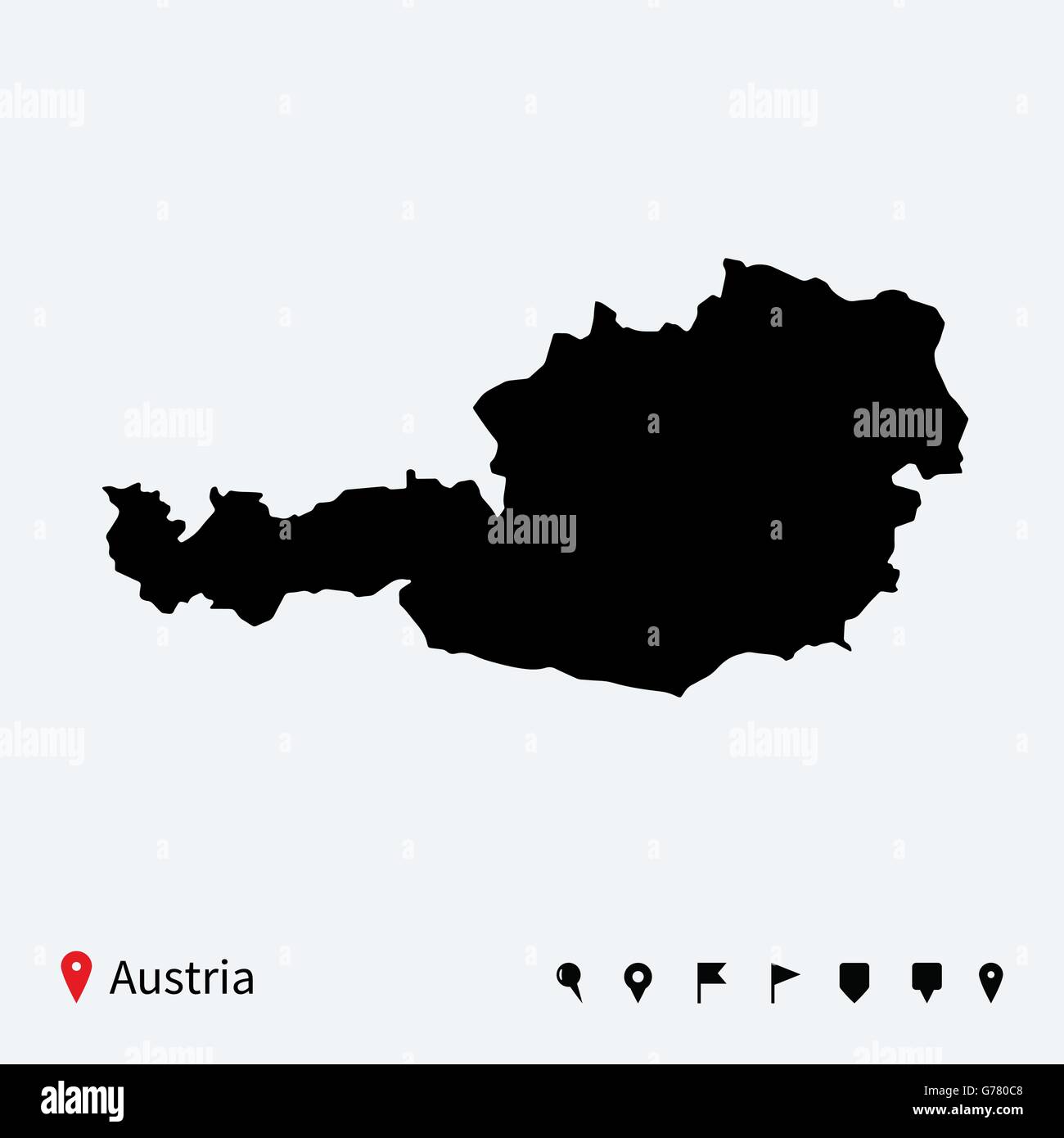 High detailed vector map of Austria with navigation pins Stock Vector ...