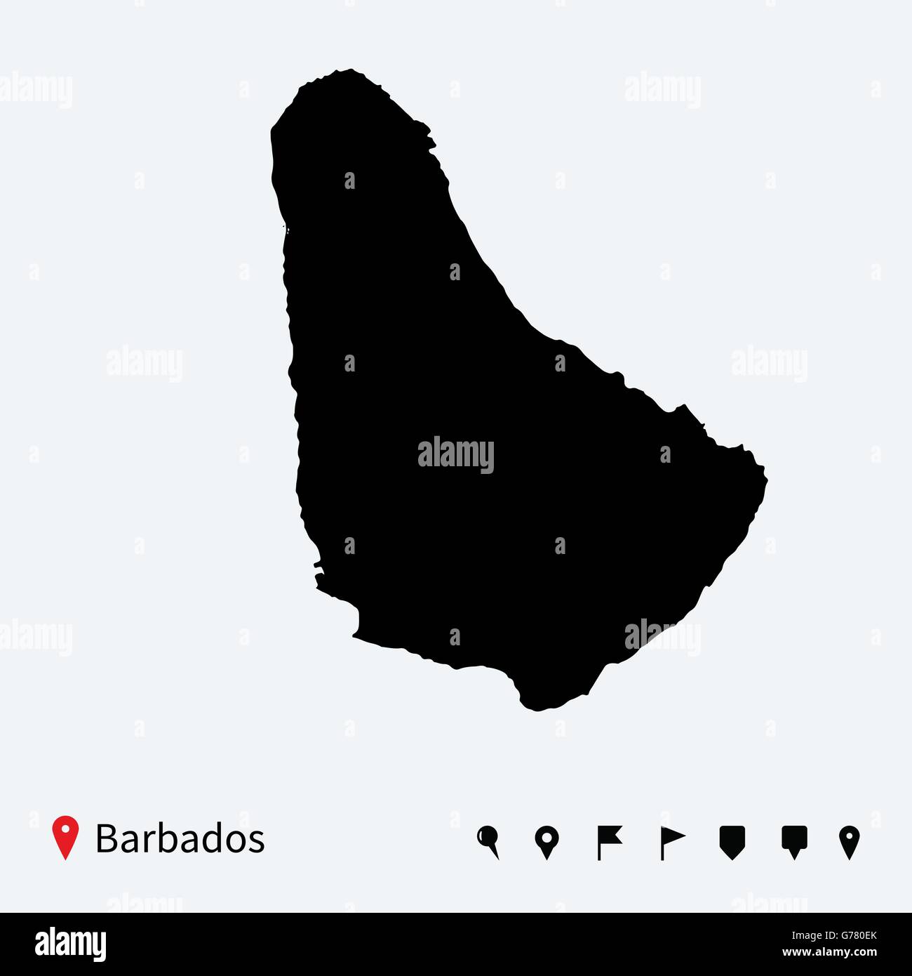 High detailed vector map of Barbados with navigation pins Stock Vector ...