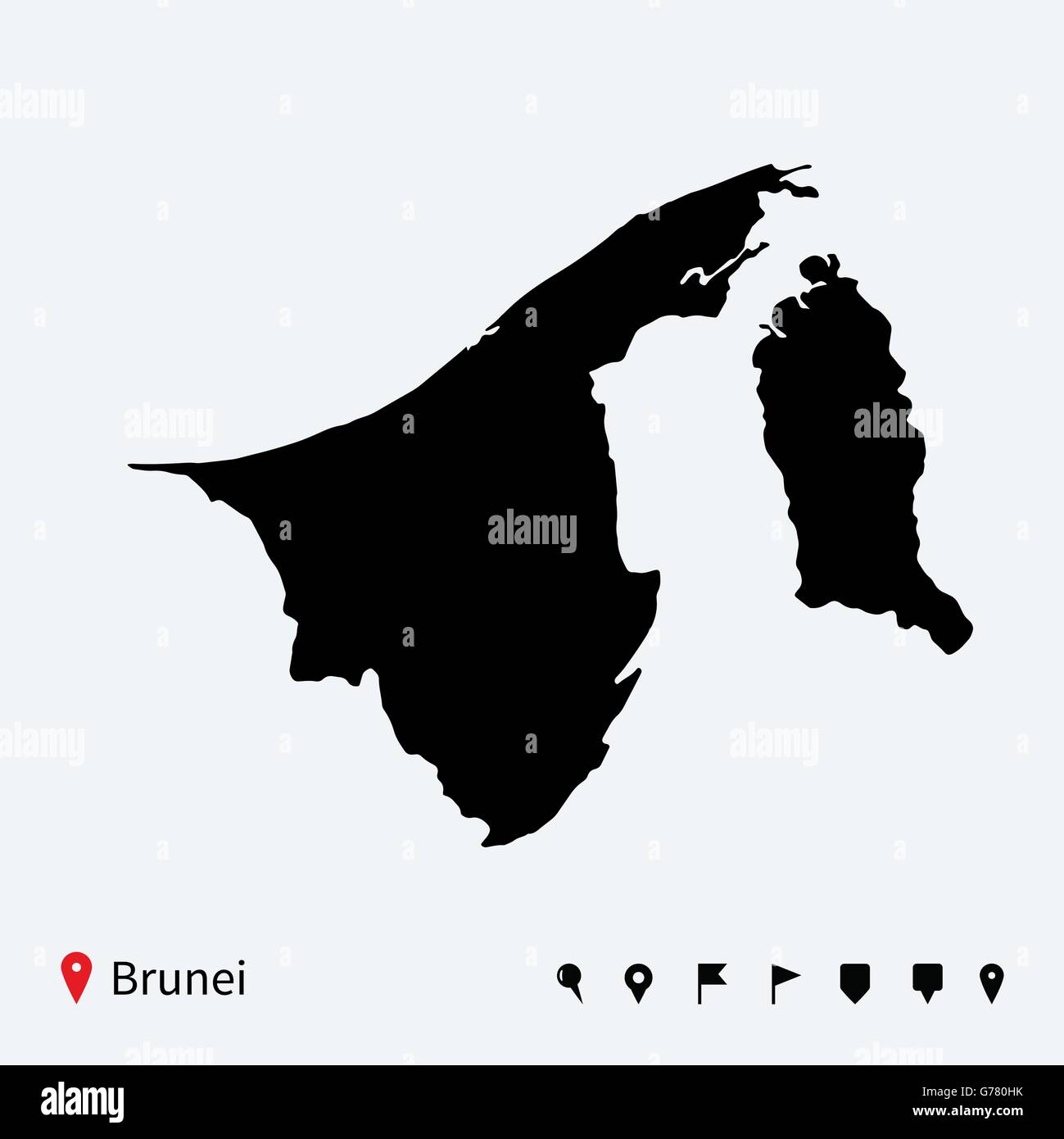 High detailed vector map of Brunei with navigation pins Stock Vector ...