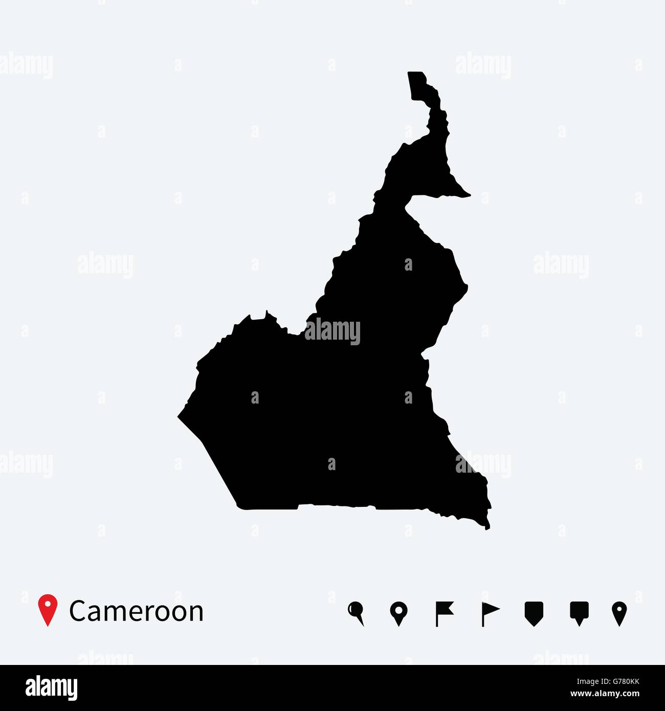 High detailed vector map of Cameroon with navigation pins Stock Vector ...