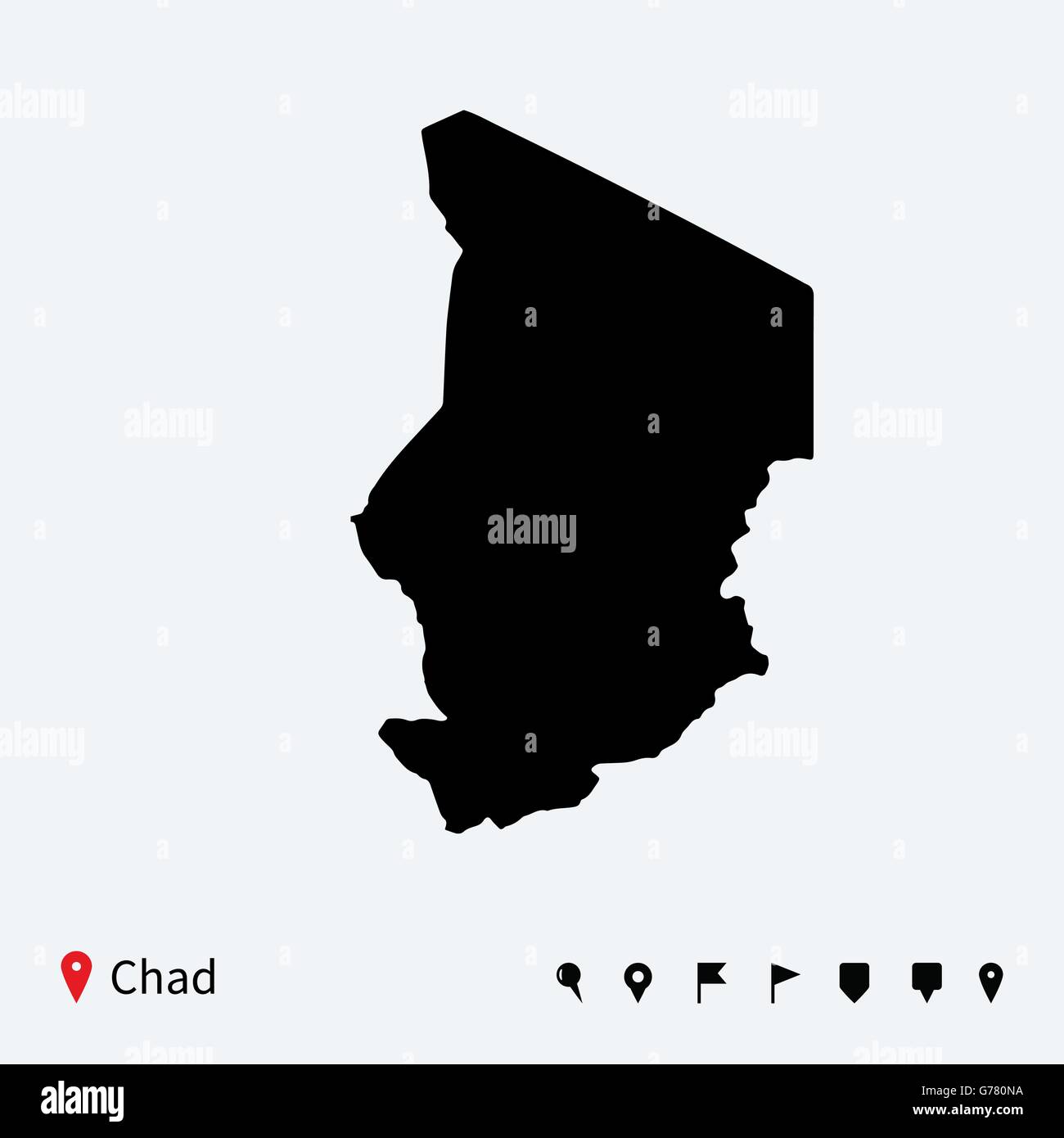 High detailed vector map of Chad with navigation pins Stock Vector ...
