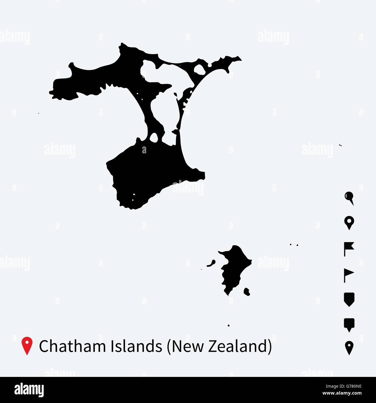 High detailed vector map of Chatham Islands with navigation pins Stock ...