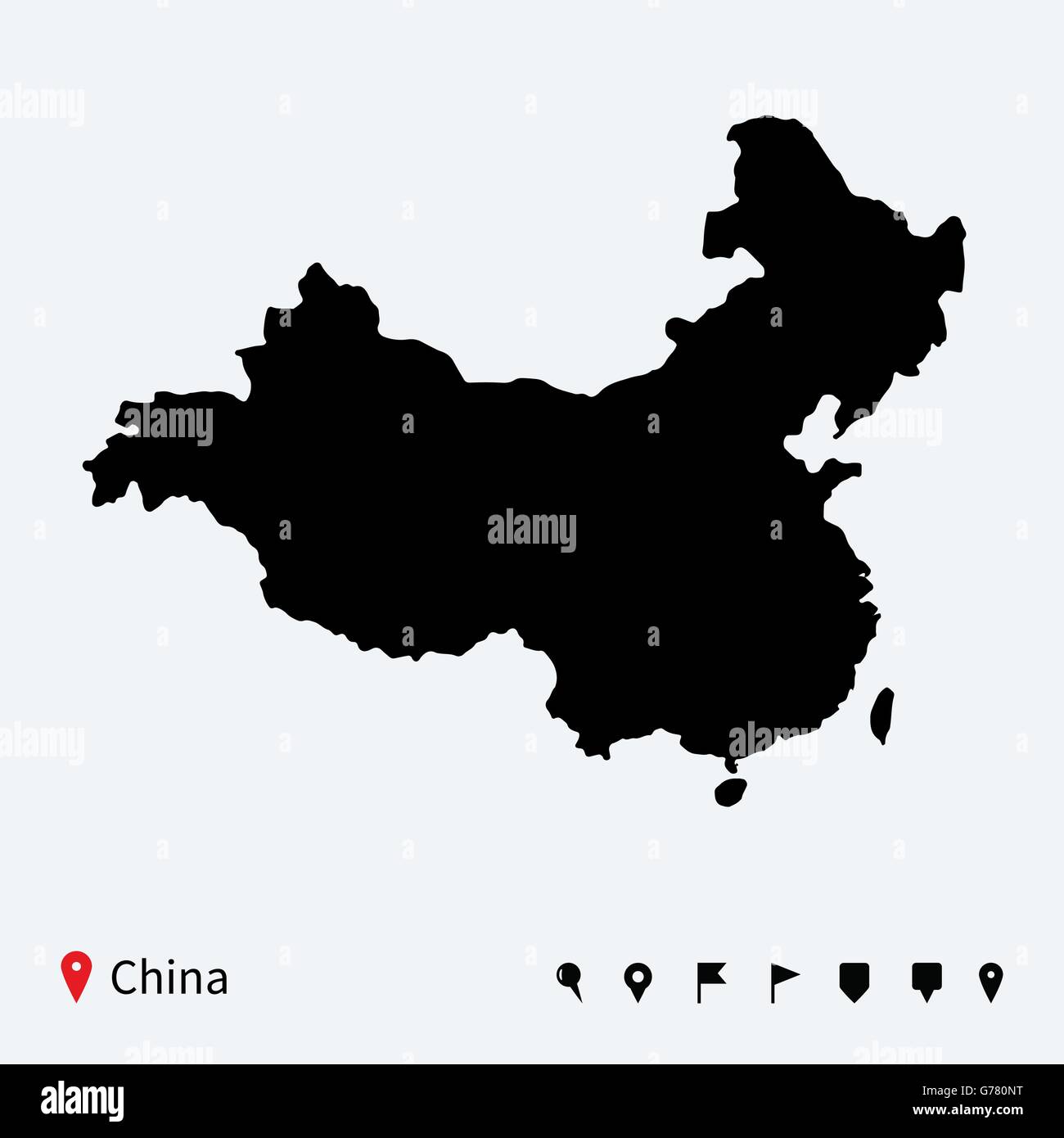 High detailed vector map of China with navigation pins Stock Vector ...