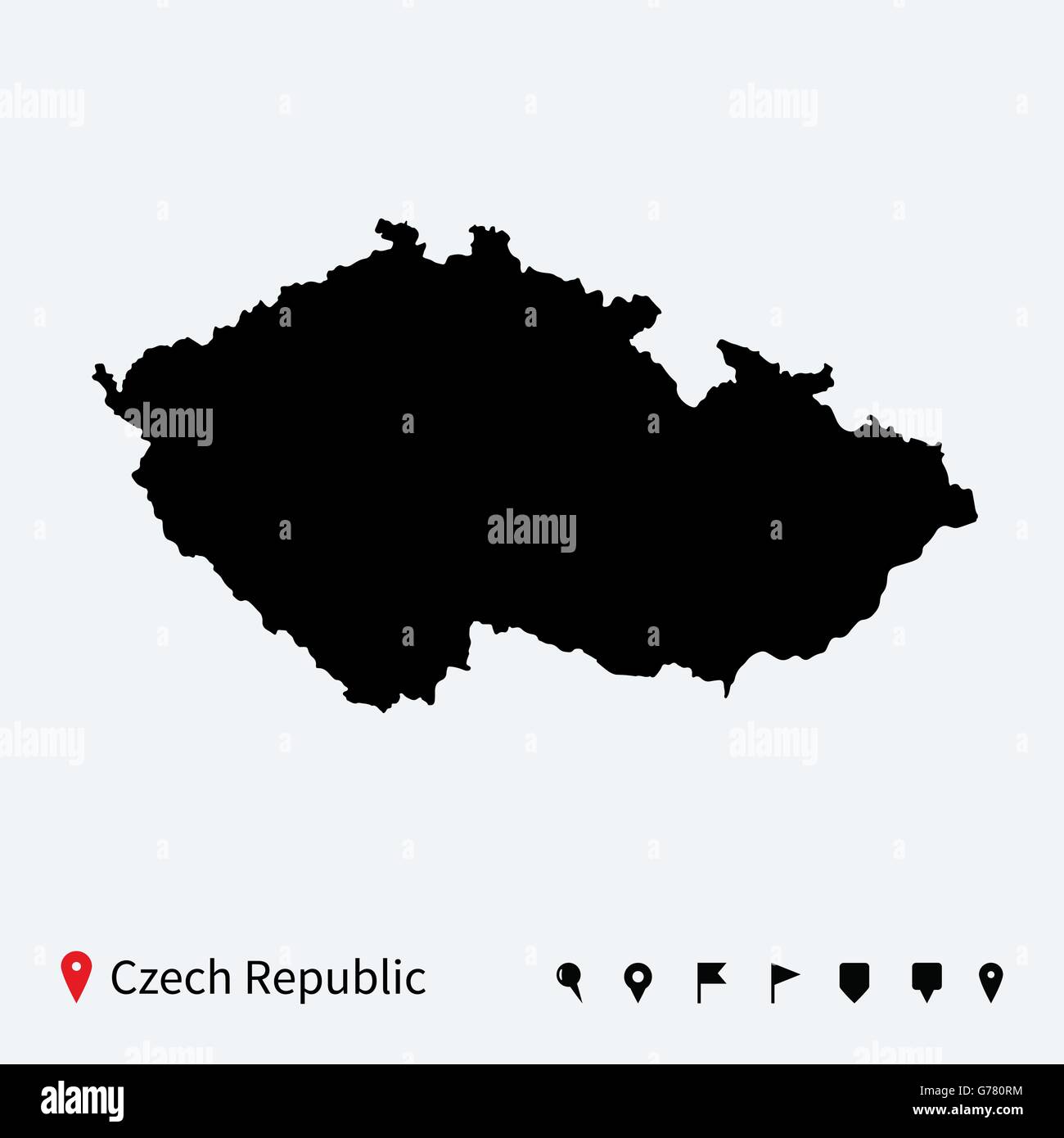 High detailed vector map of Czech Republic with navigation pins Stock ...