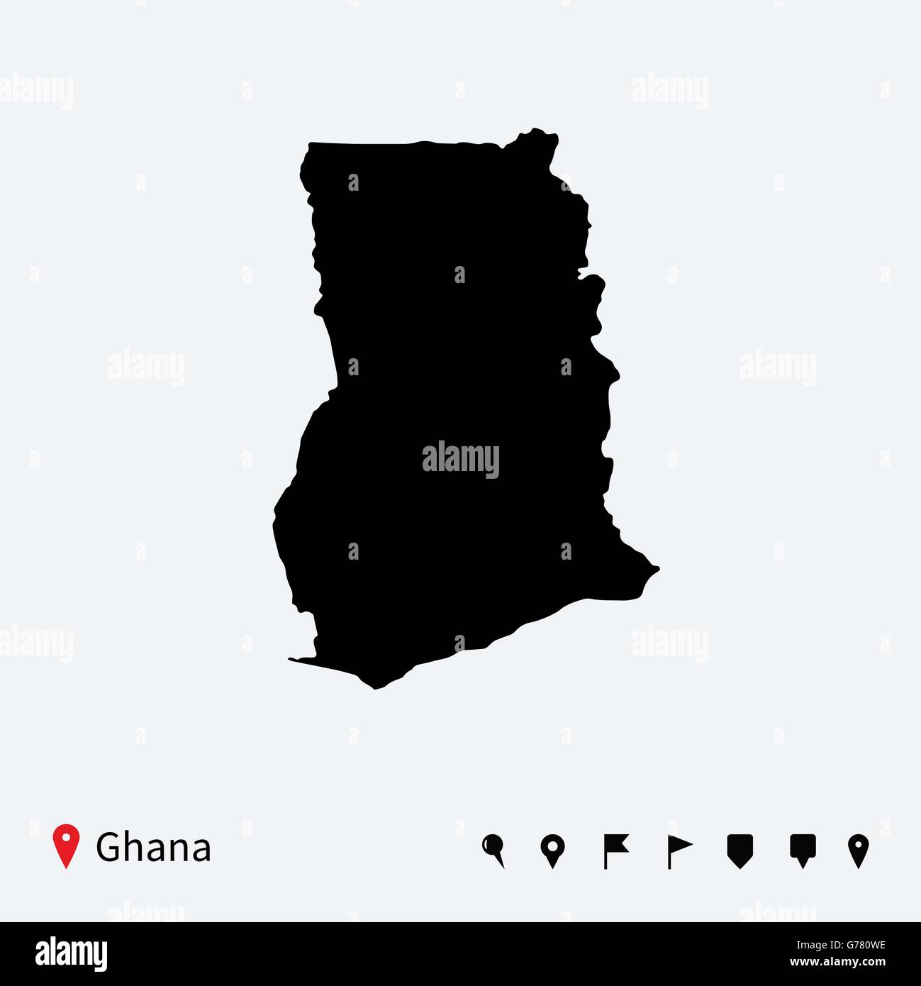 High detailed vector map of Ghana with navigation pins Stock Vector ...