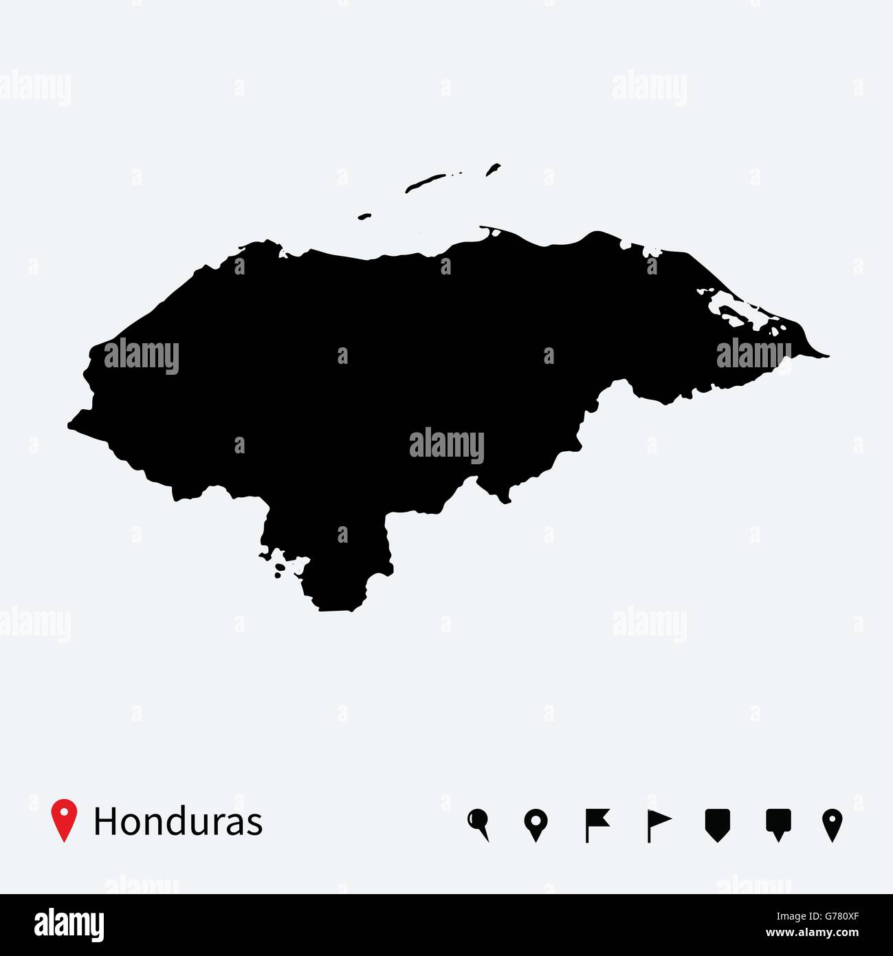 High detailed vector map of Honduras with navigation pins Stock Vector ...
