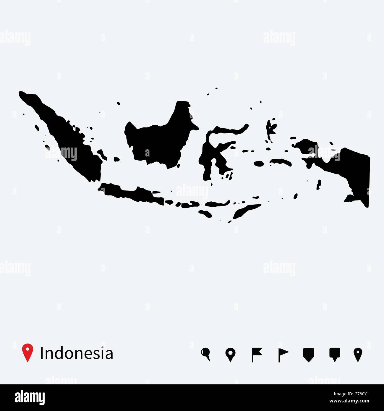 High detailed vector map of Indonesia with navigation pins Stock Vector ...
