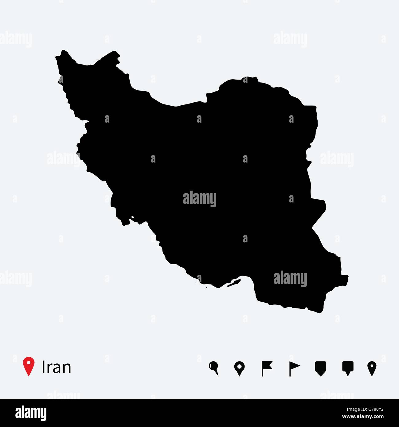 High detailed vector map of Iran with navigation pins Stock Vector ...