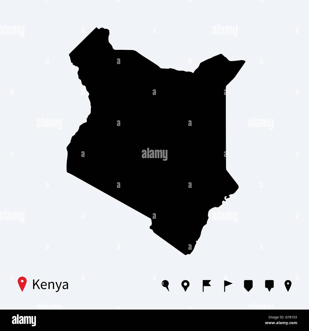 High detailed vector map of Kenya with navigation pins Stock Vector ...