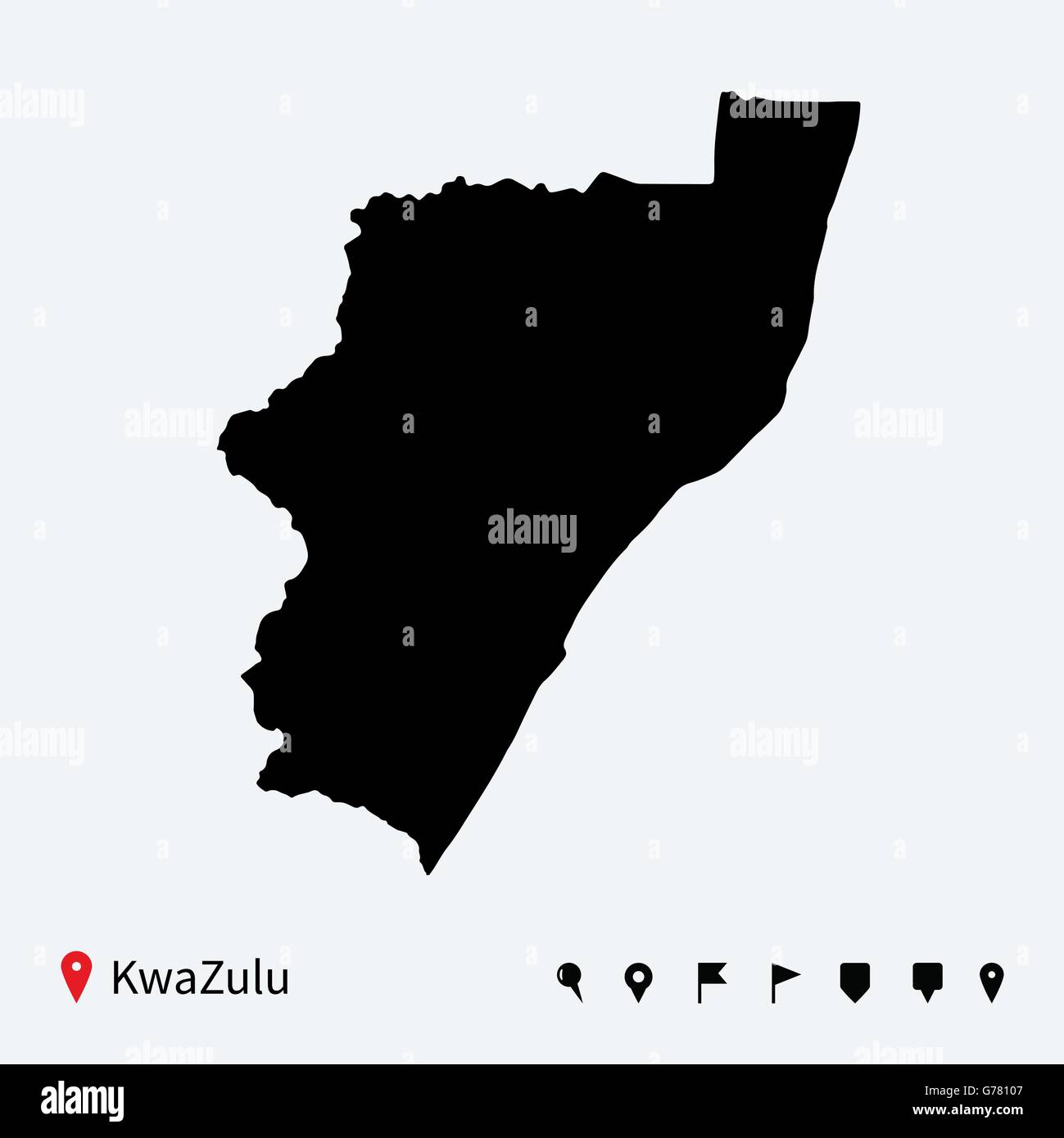 High detailed vector map of KwaZulu with navigation pins Stock Vector ...