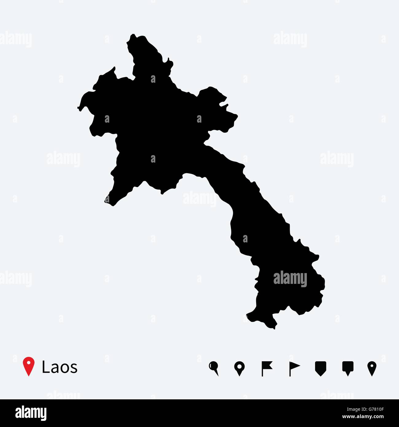 High detailed vector map of Laos with navigation pins Stock Vector ...