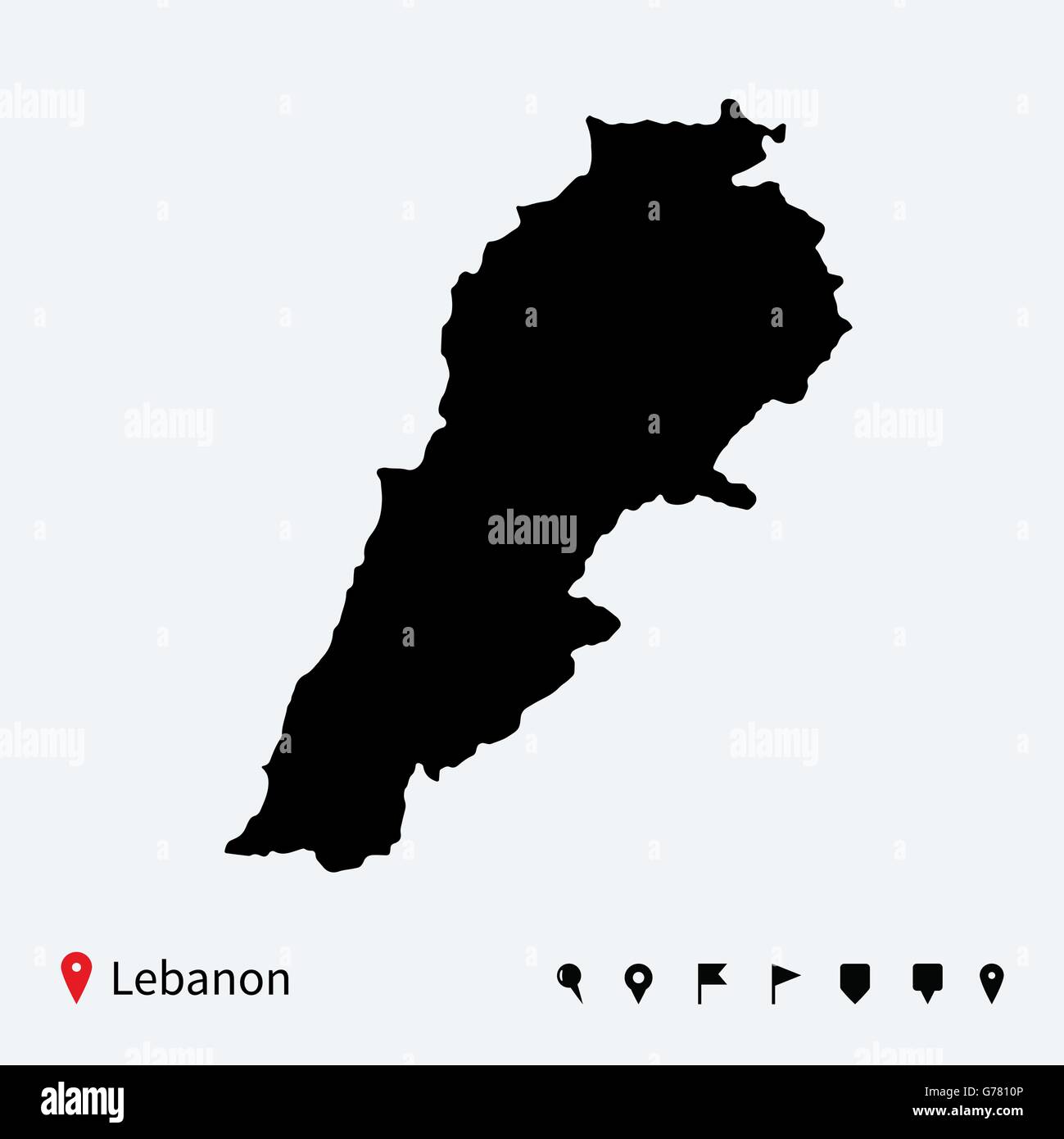 High detailed vector map of Lebanon with navigation pins Stock Vector ...