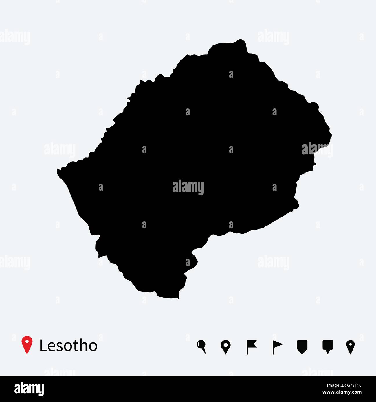 High detailed vector map of Lesotho with navigation pins Stock Vector ...