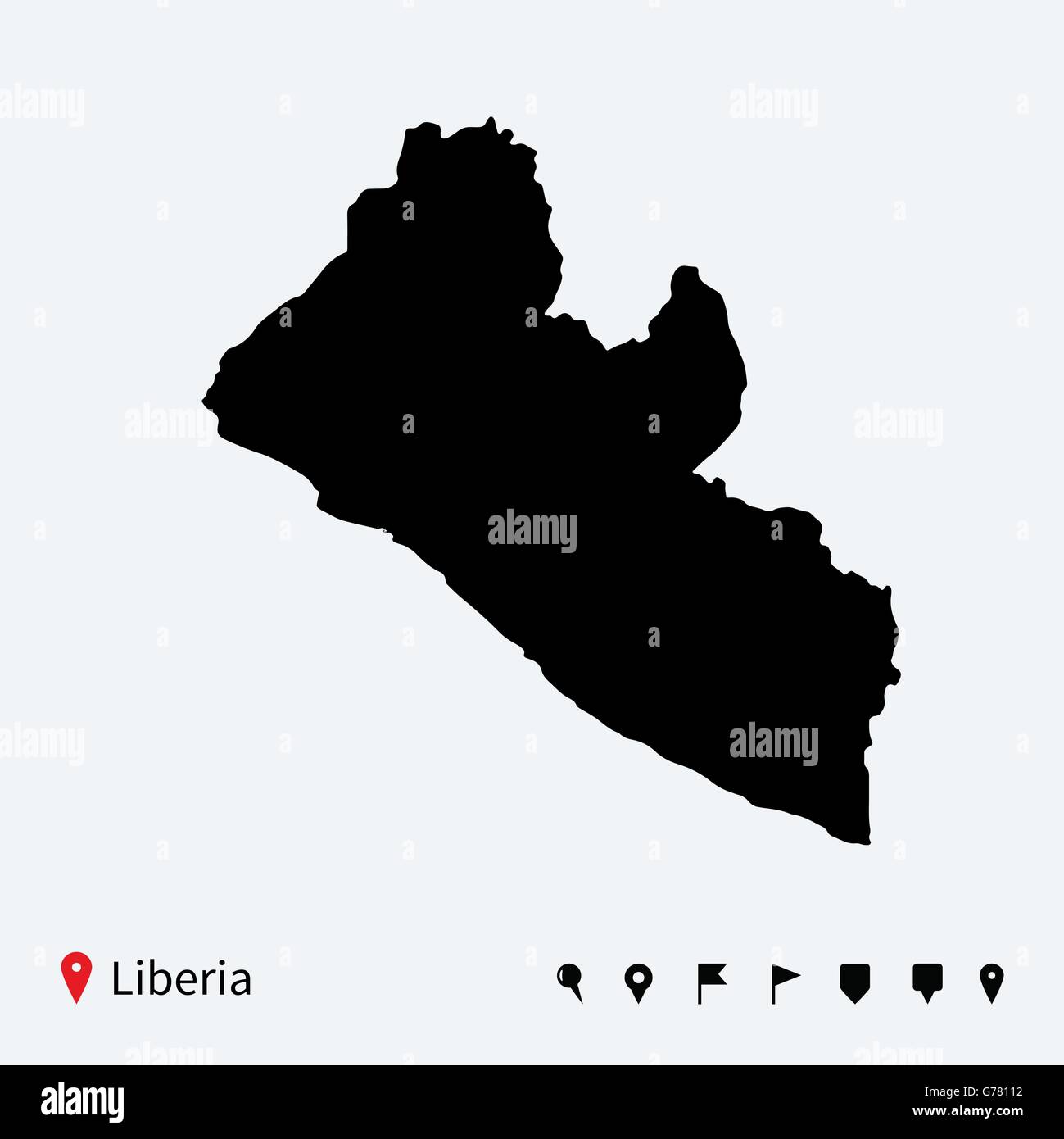 High detailed vector map of Liberia with navigation pins Stock Vector ...