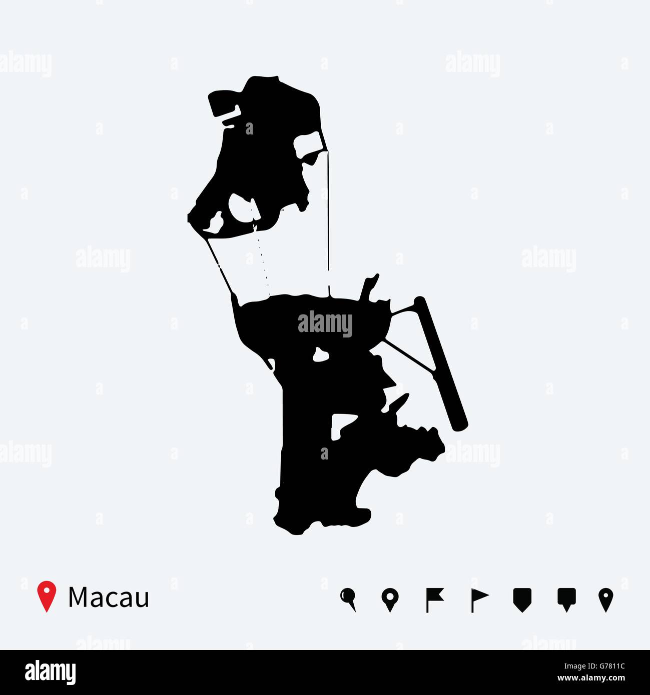 High detailed vector map of Macau with navigation pins Stock Vector ...