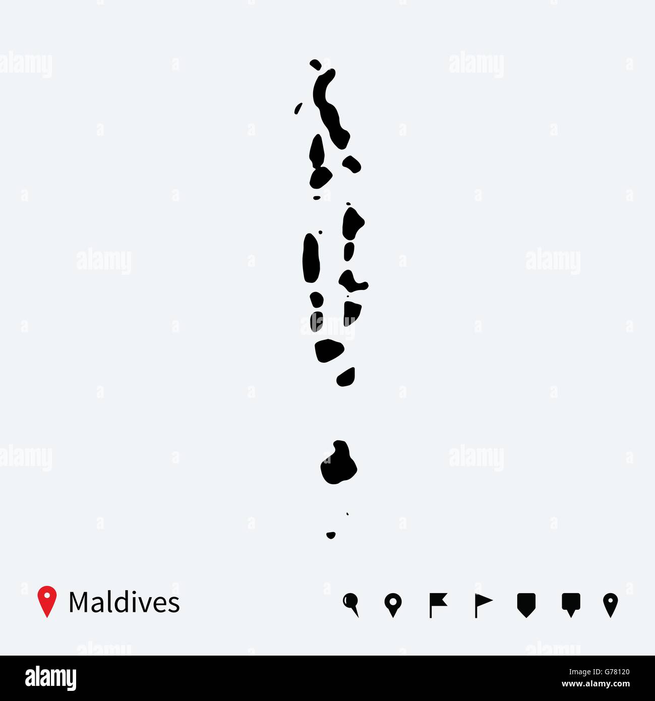 High detailed vector map of Maldives with navigation pins Stock Vector ...