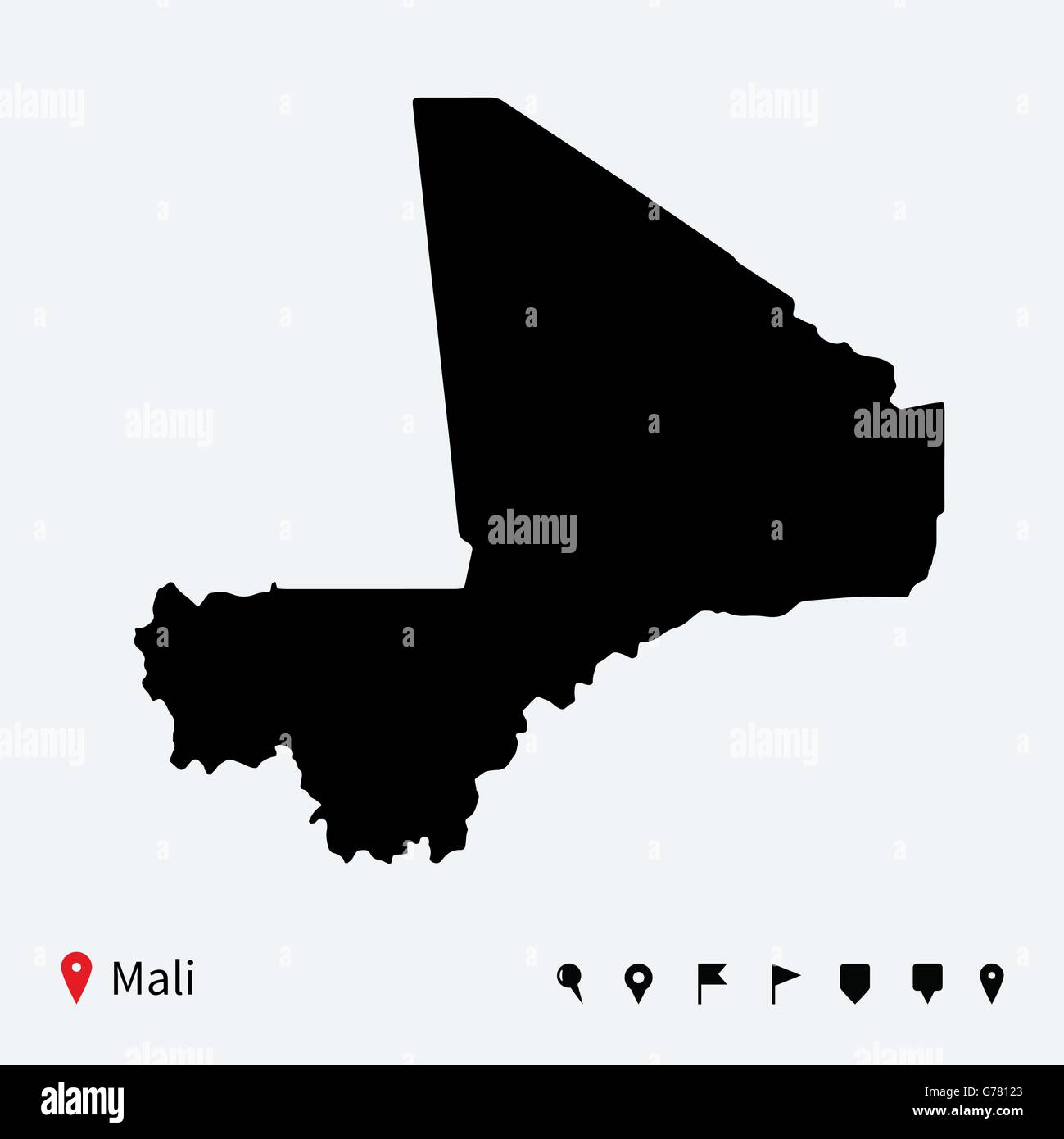 High detailed vector map of Mali with navigation pins Stock Vector ...