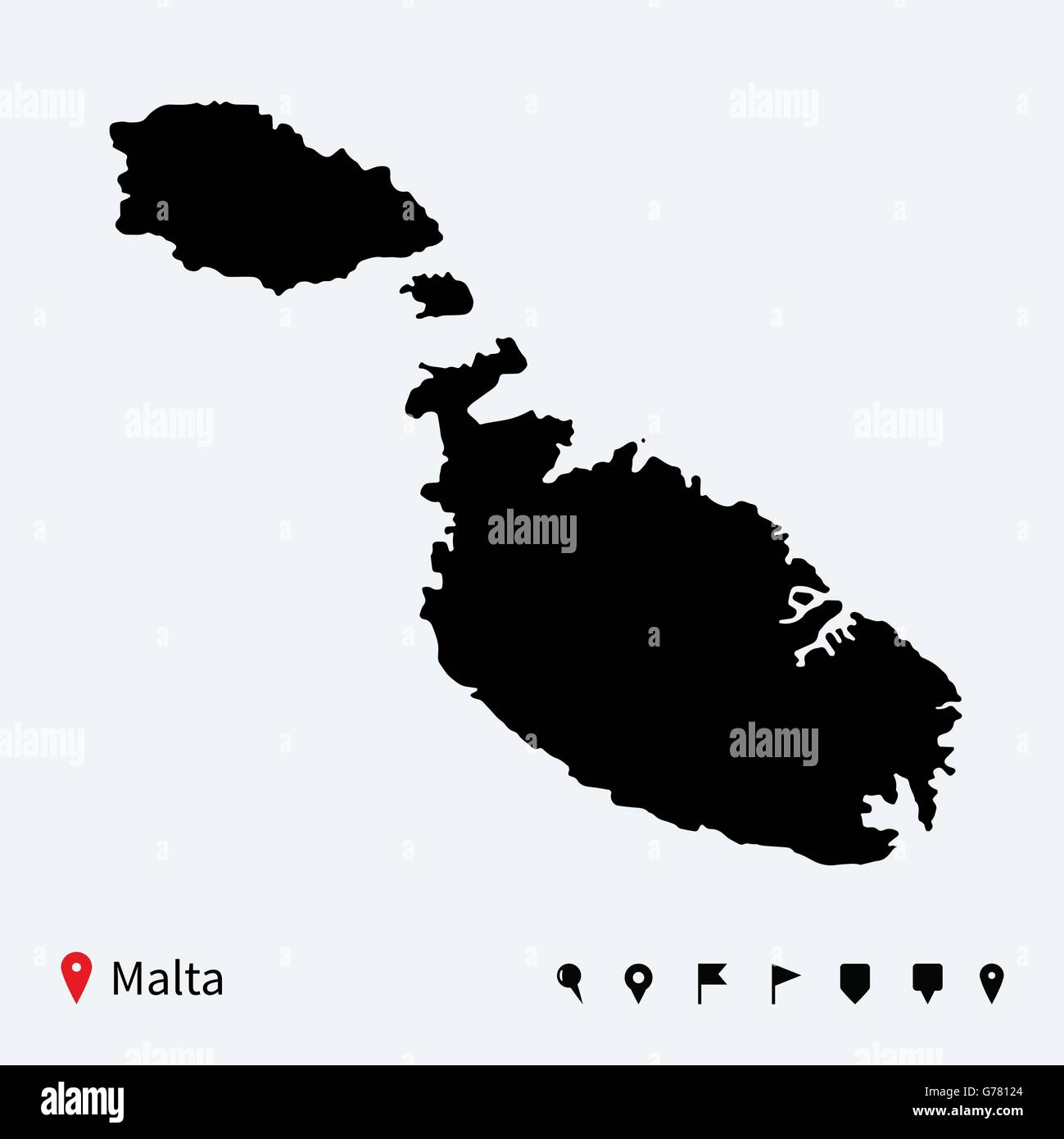 High detailed vector map of Malta with navigation pins Stock Vector ...