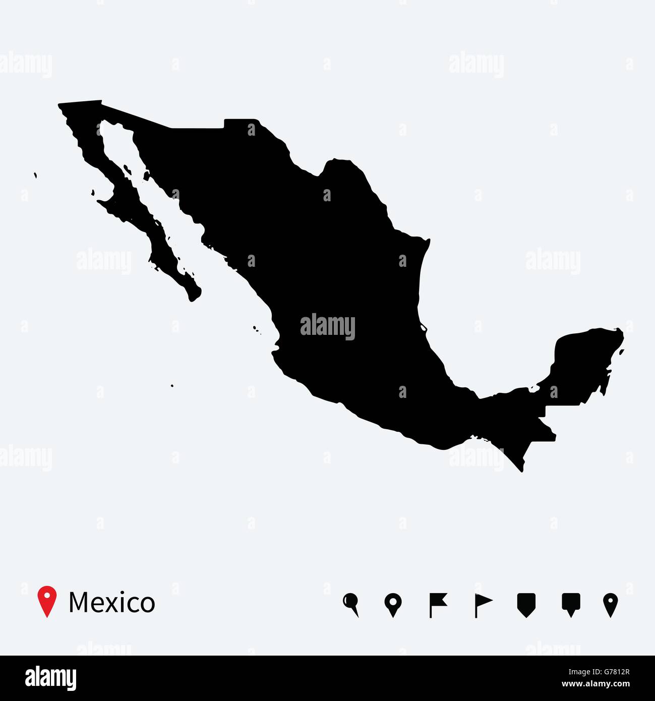 High detailed vector map of Mexico with navigation pins Stock Vector ...
