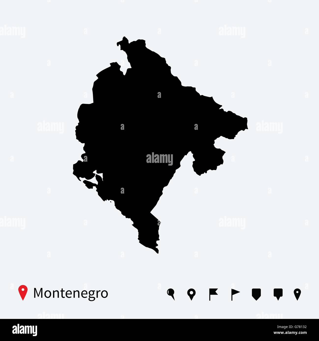 High detailed vector map of Montenegro with navigation pins Stock ...