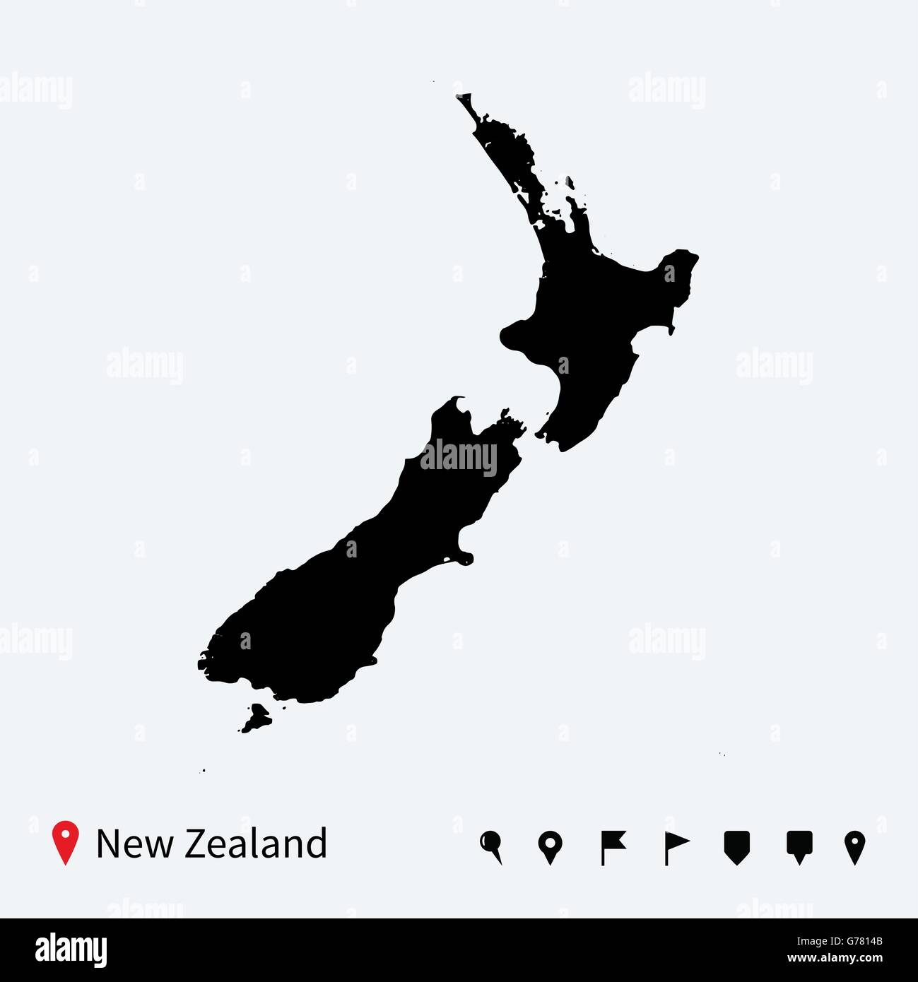 High detailed vector map of New Zealand with navigation pins Stock ...