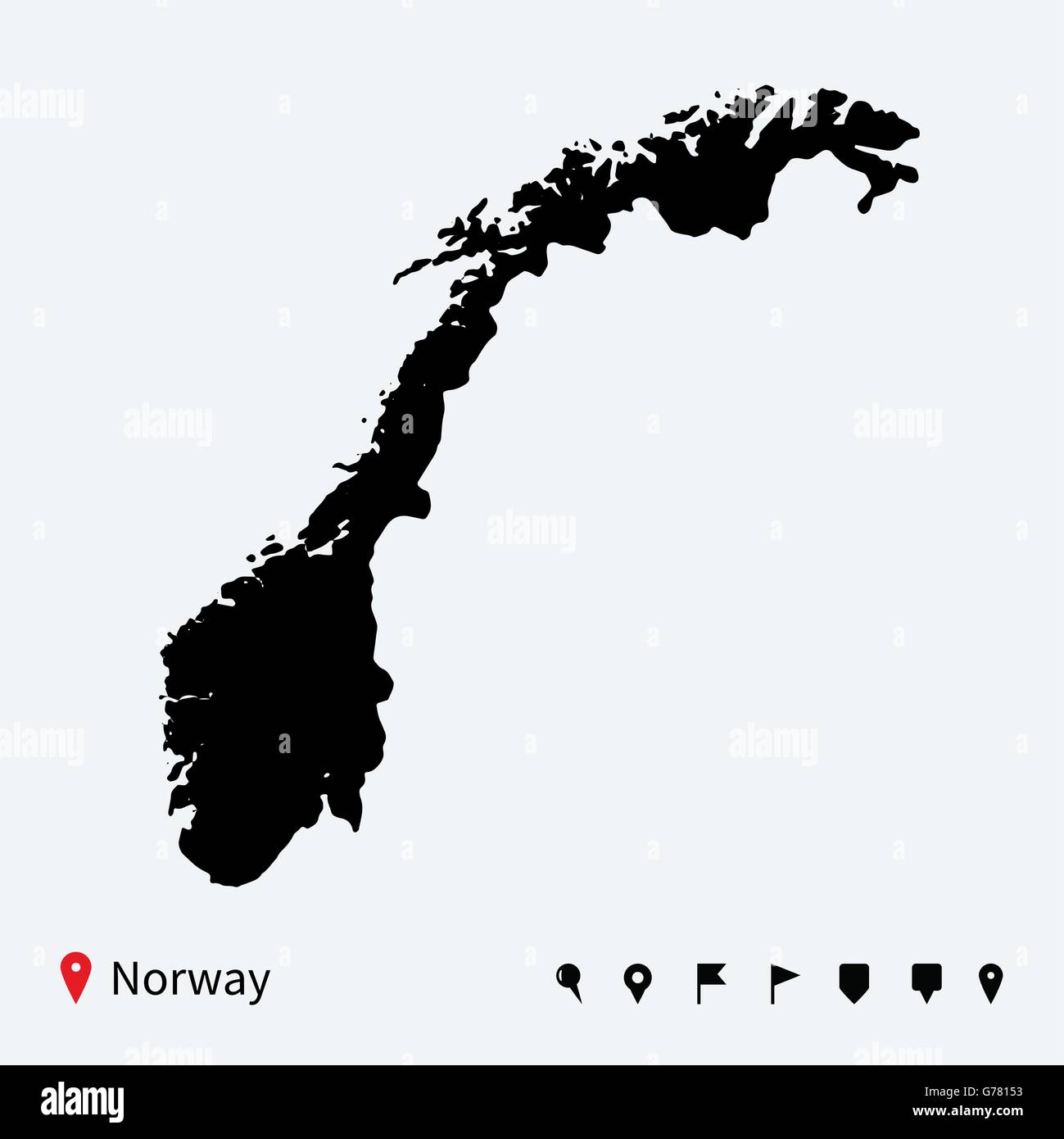 High detailed vector map of Norway with navigation pins Stock Vector ...