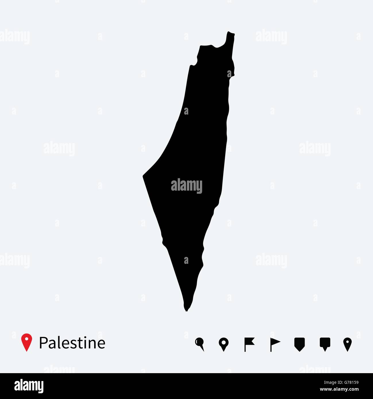High detailed vector map of Palestine with navigation pins Stock Vector ...