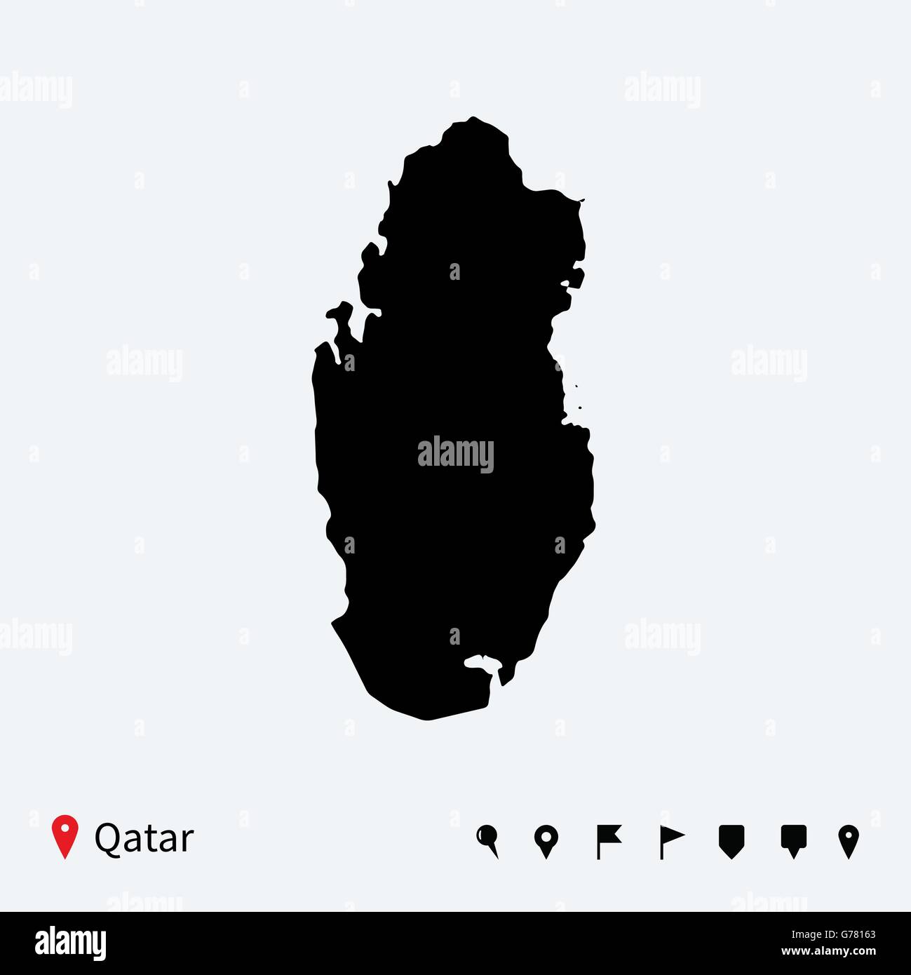 High detailed vector map of Qatar with navigation pins Stock Vector ...