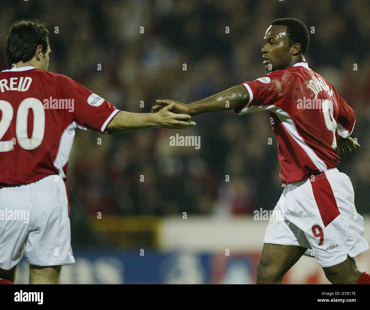 Nottingham Forest's David Johnson (right) celebrates with Andy Reid ...