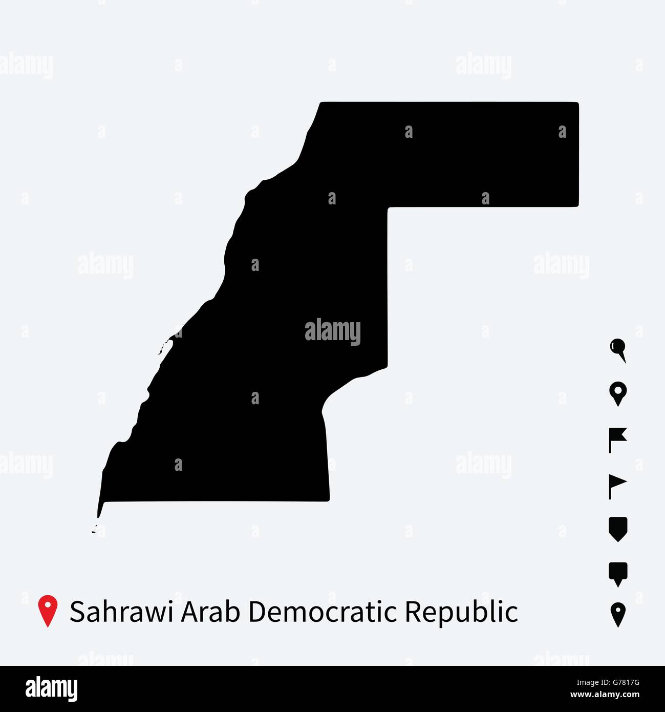 High detailed vector map of Sahrawi Arab Democratic Republic with pins ...