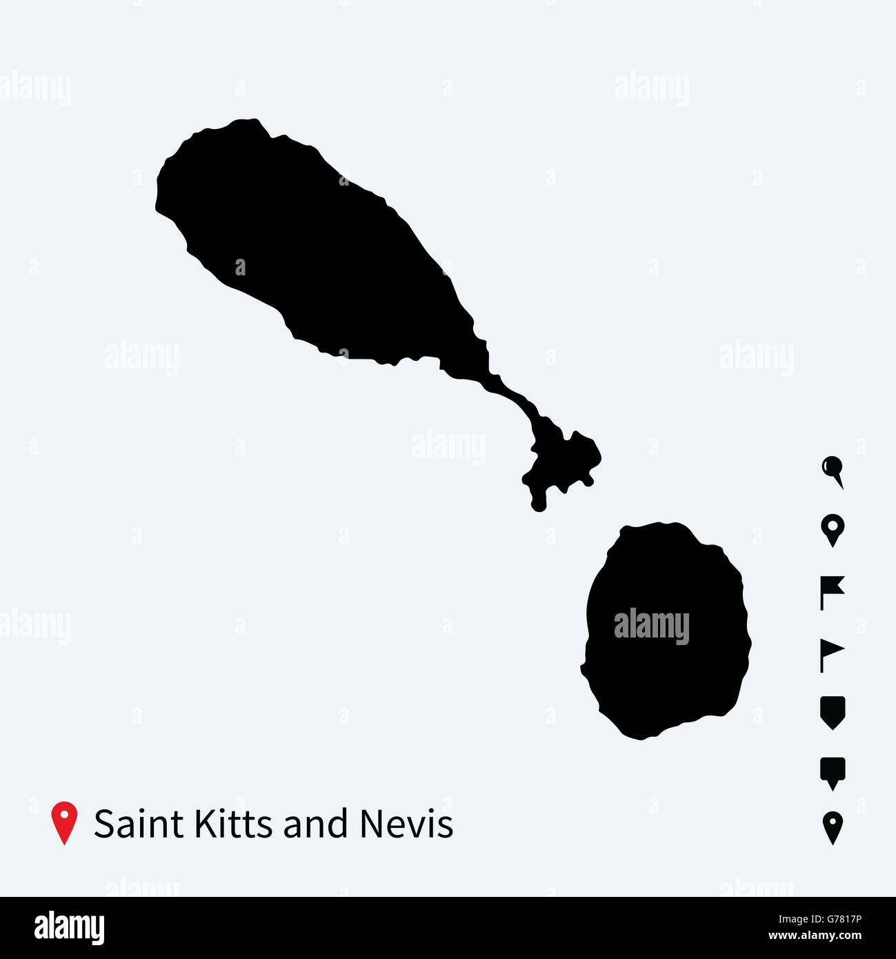 High detailed vector map of Saint Kitts and Nevis with pins Stock ...