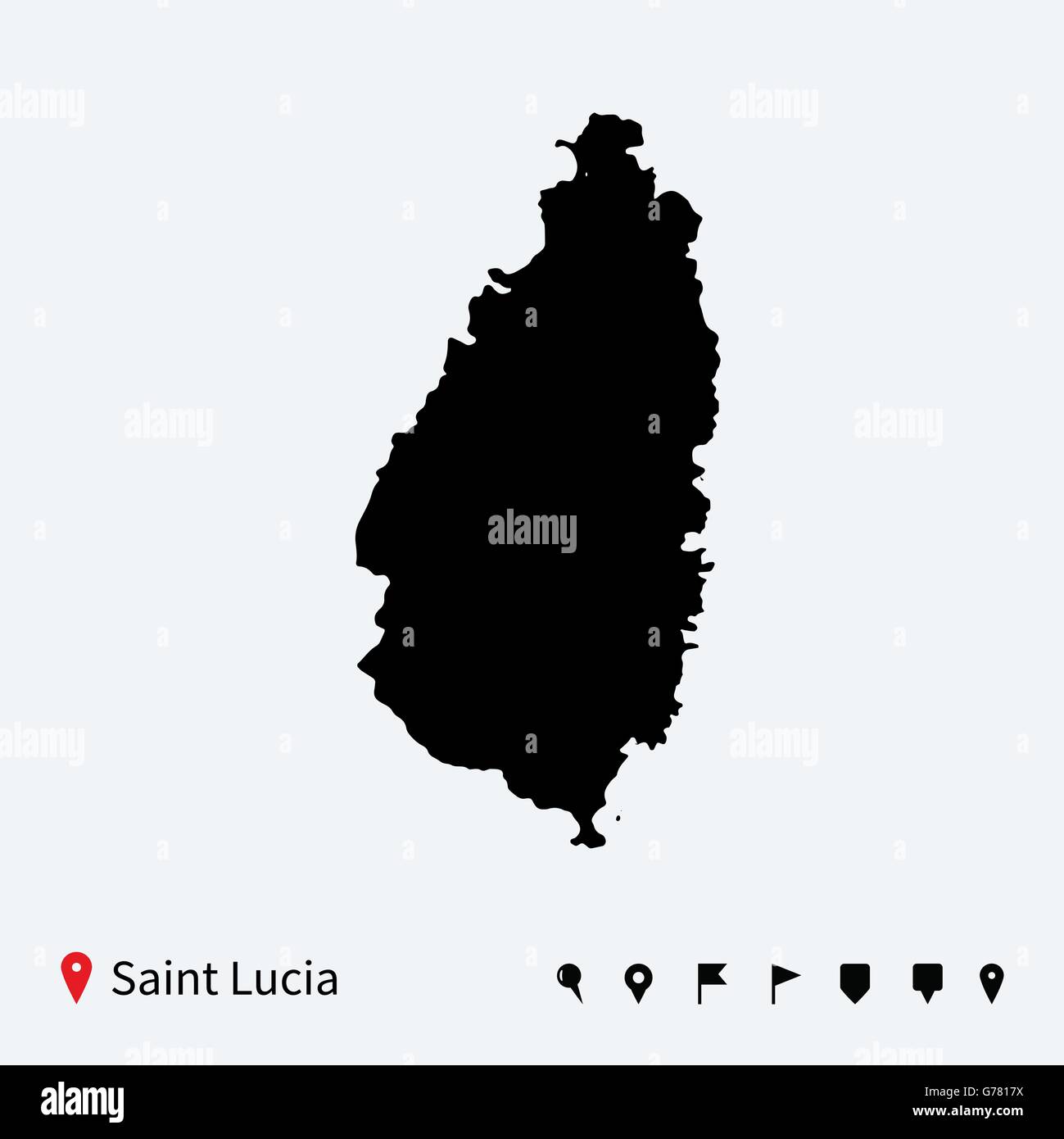 High detailed vector map of Saint Lucia with navigation pins Stock ...