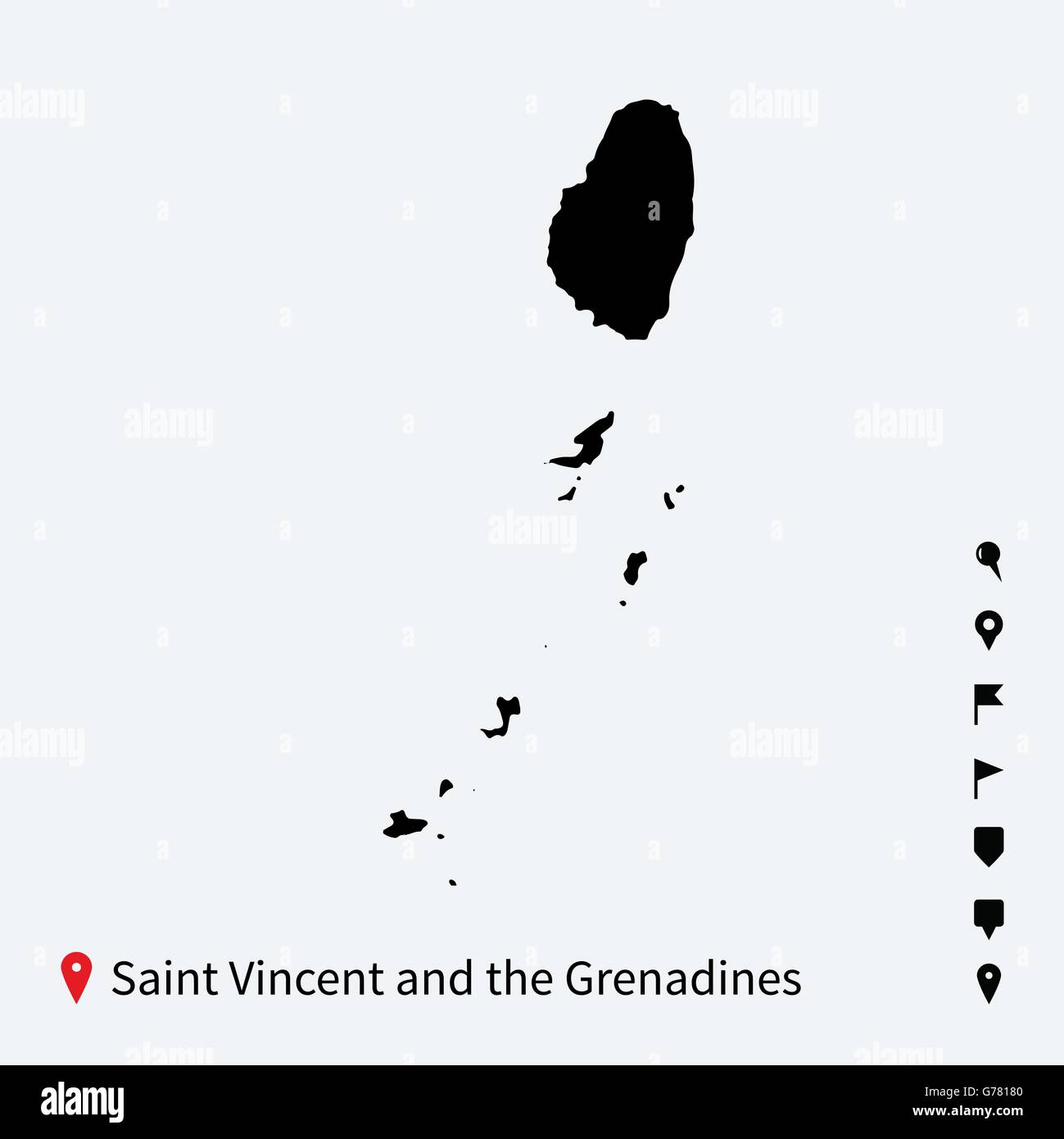 High detailed vector map of Saint Vincent and Grenadines with pins ...