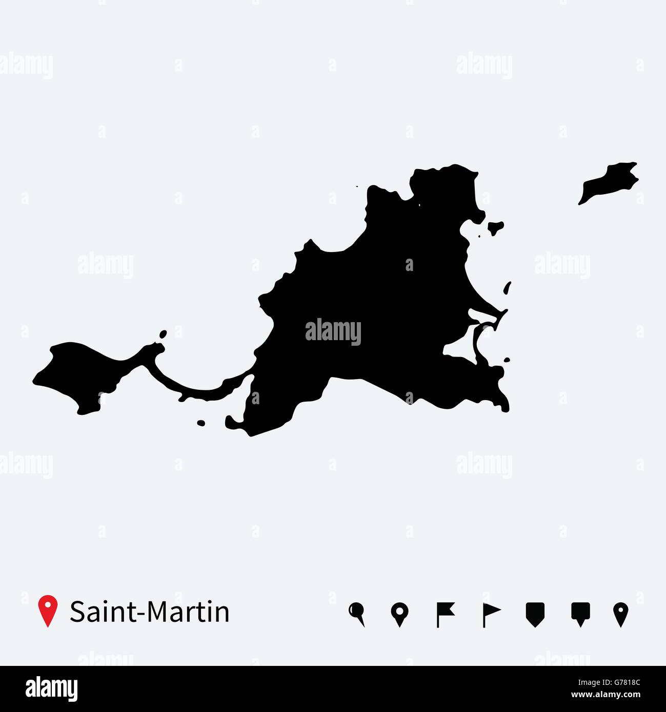 High detailed vector map of Saint-Martin with navigation pins Stock ...