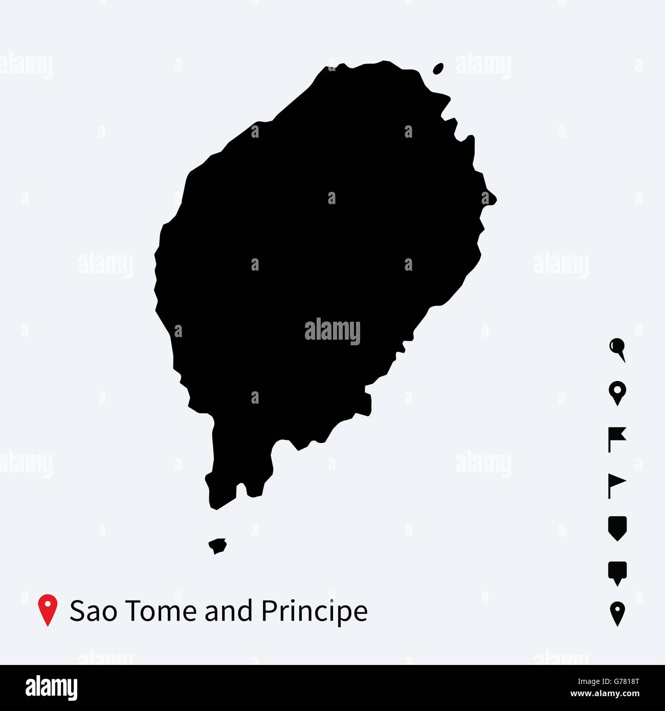 High detailed vector map of Sao Tome and Principe with pins Stock ...