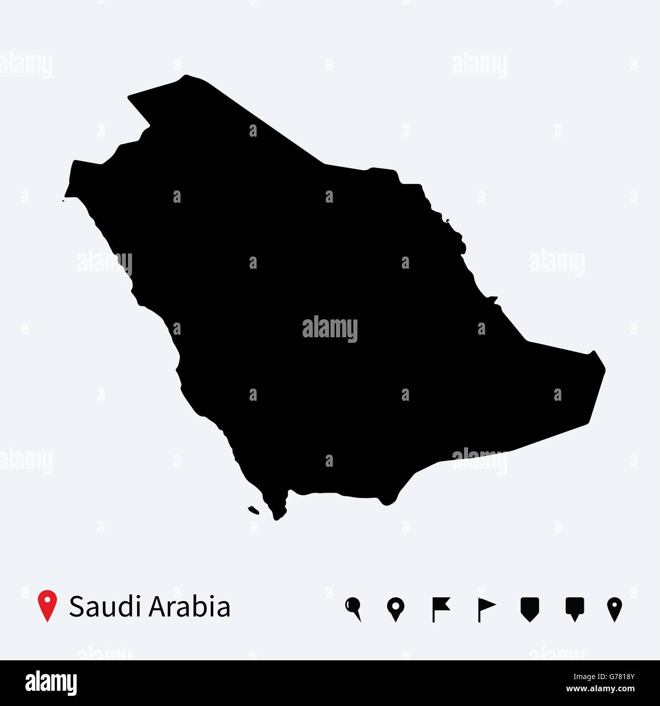 High detailed vector map of Saudi Arabia with navigation pins Stock ...