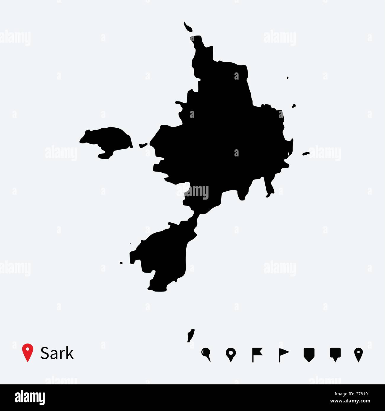 High detailed vector map of Sark with navigation pins Stock Vector ...