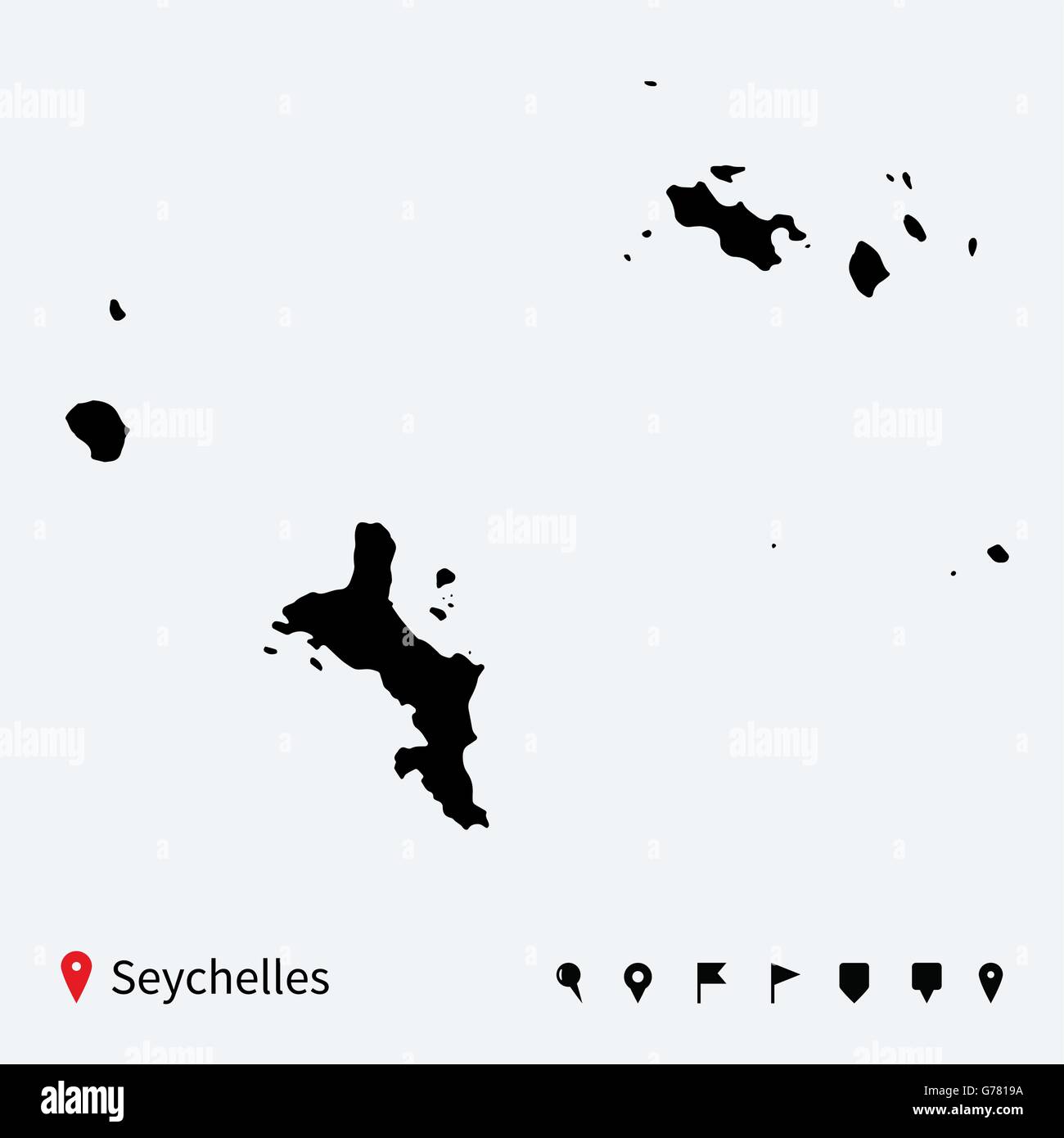 High detailed vector map of Seychelles with navigation pins Stock ...