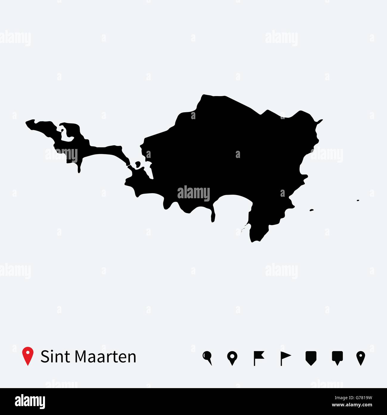 High detailed vector map of Sint Maarten with navigation pins Stock ...