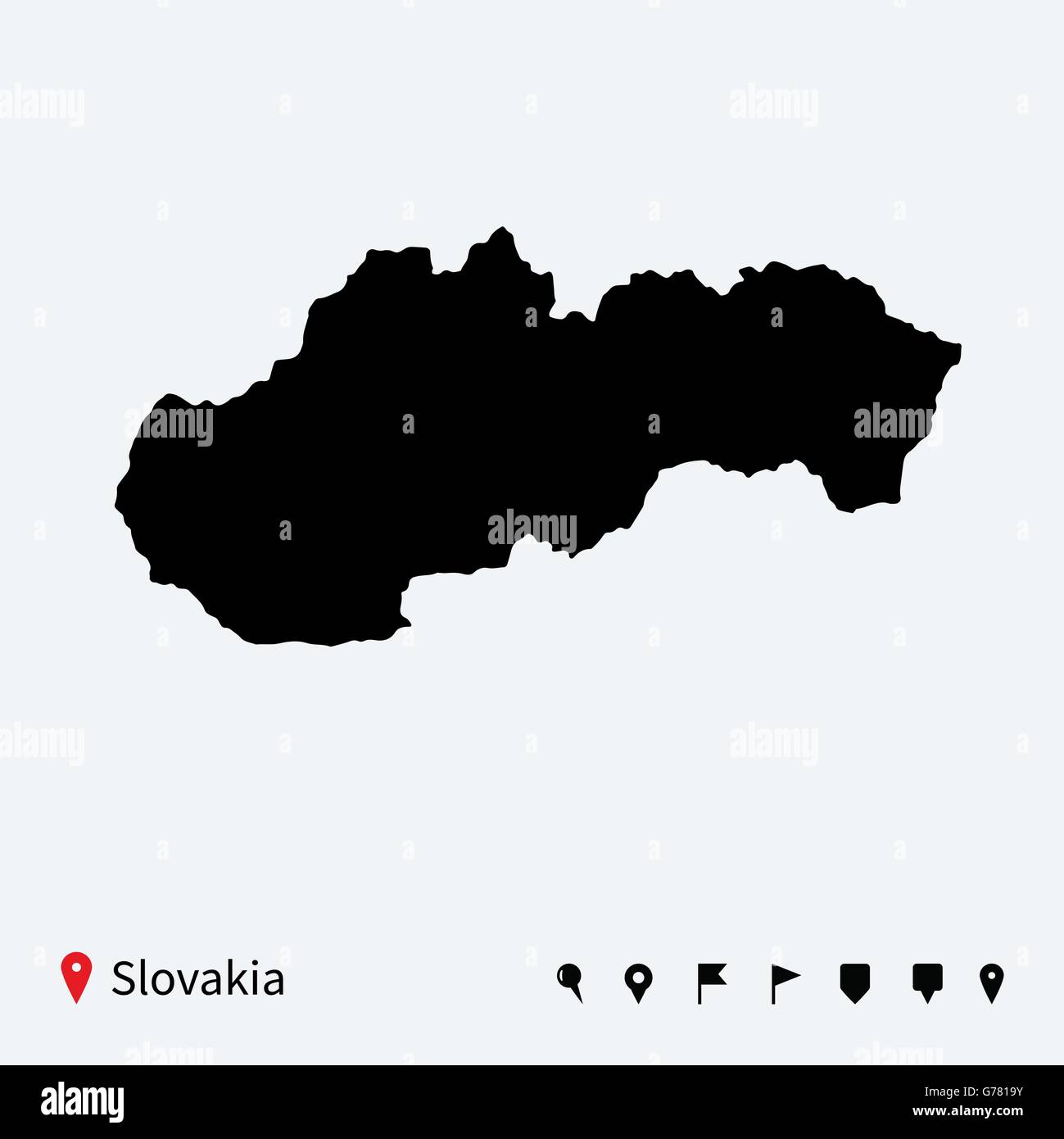 High detailed vector map of Slovakia with navigation pins Stock Vector ...